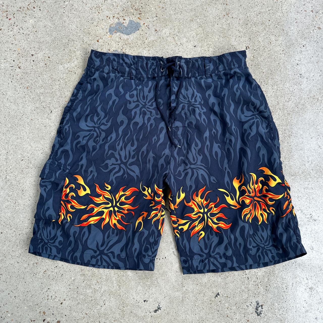 Y2k flame Hawaiian print swim trunks brand: casual... | Depop