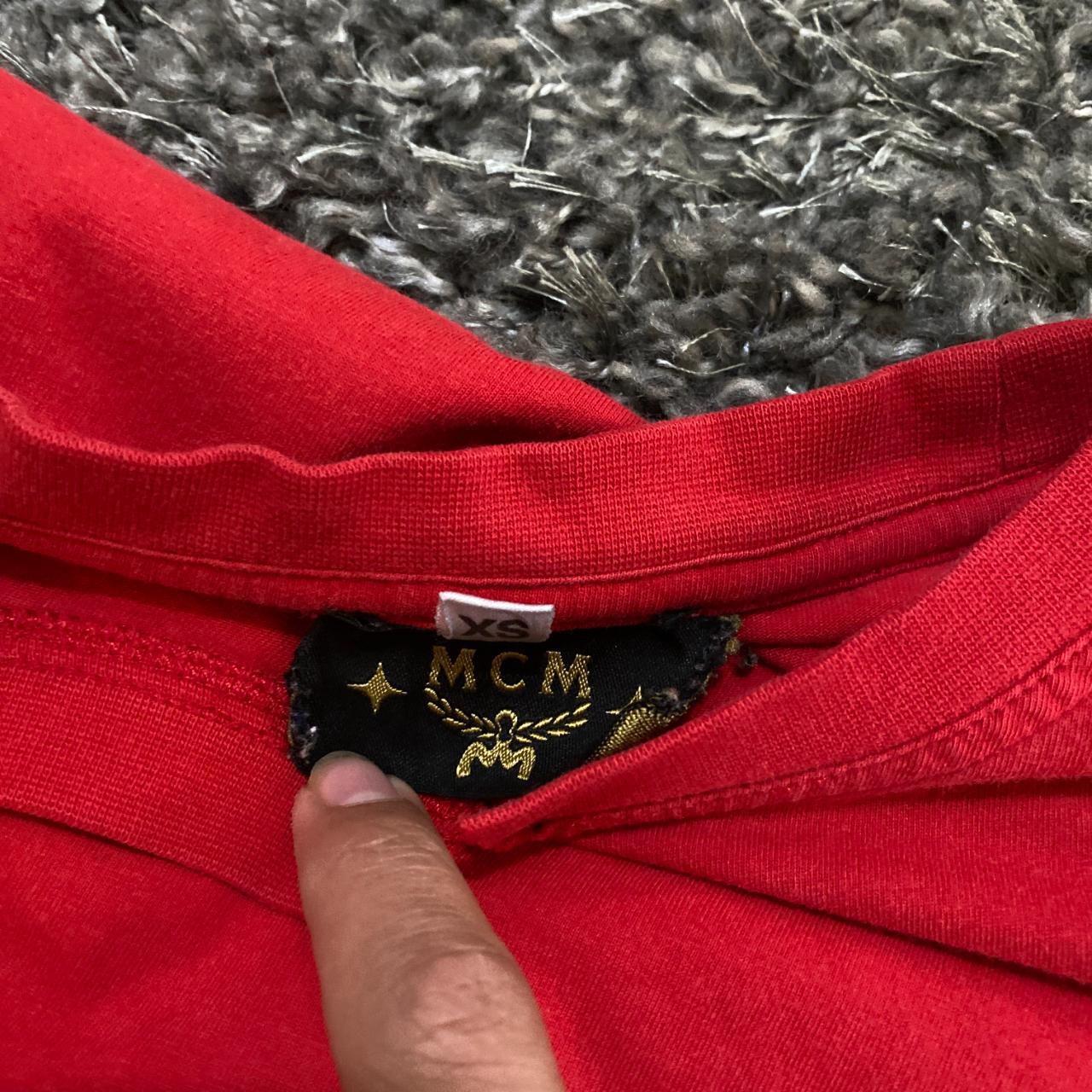 Vintage MCM Tee clean red on red embroidery... - Depop