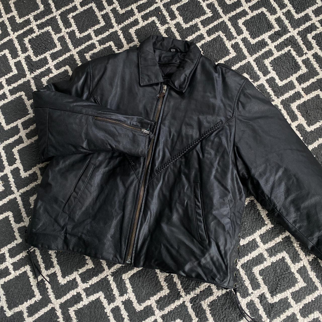 real nice heavy leather jacket has some... - Depop