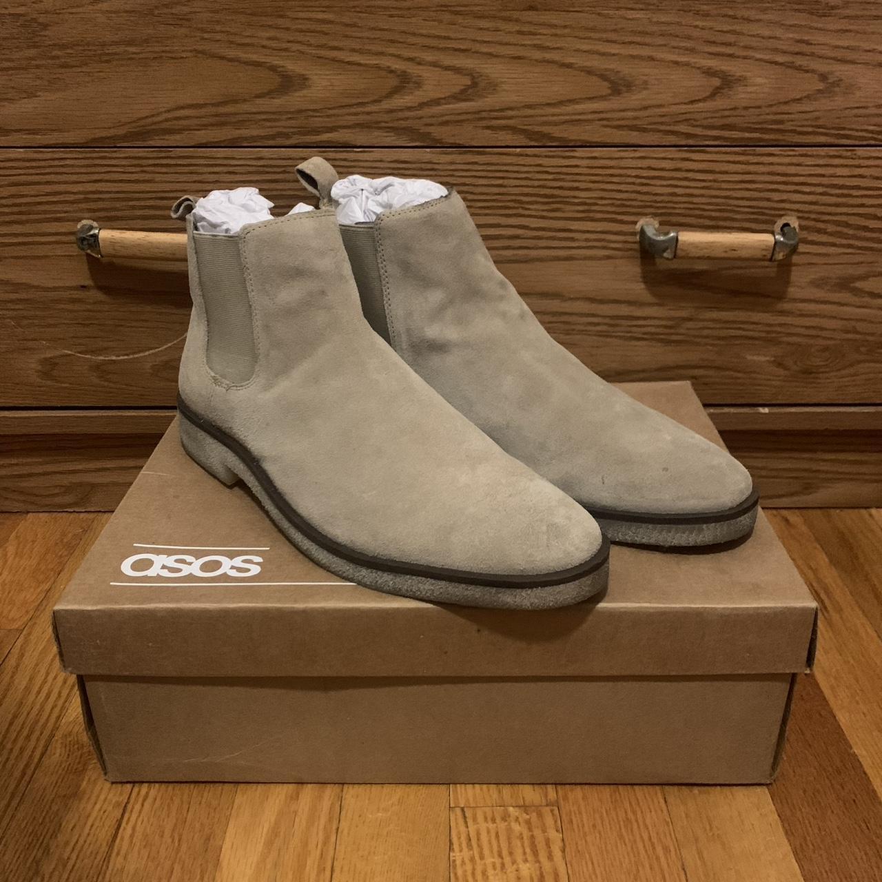 ASOS DESIGN Chelsea Boots In Stone Suede With... - Depop