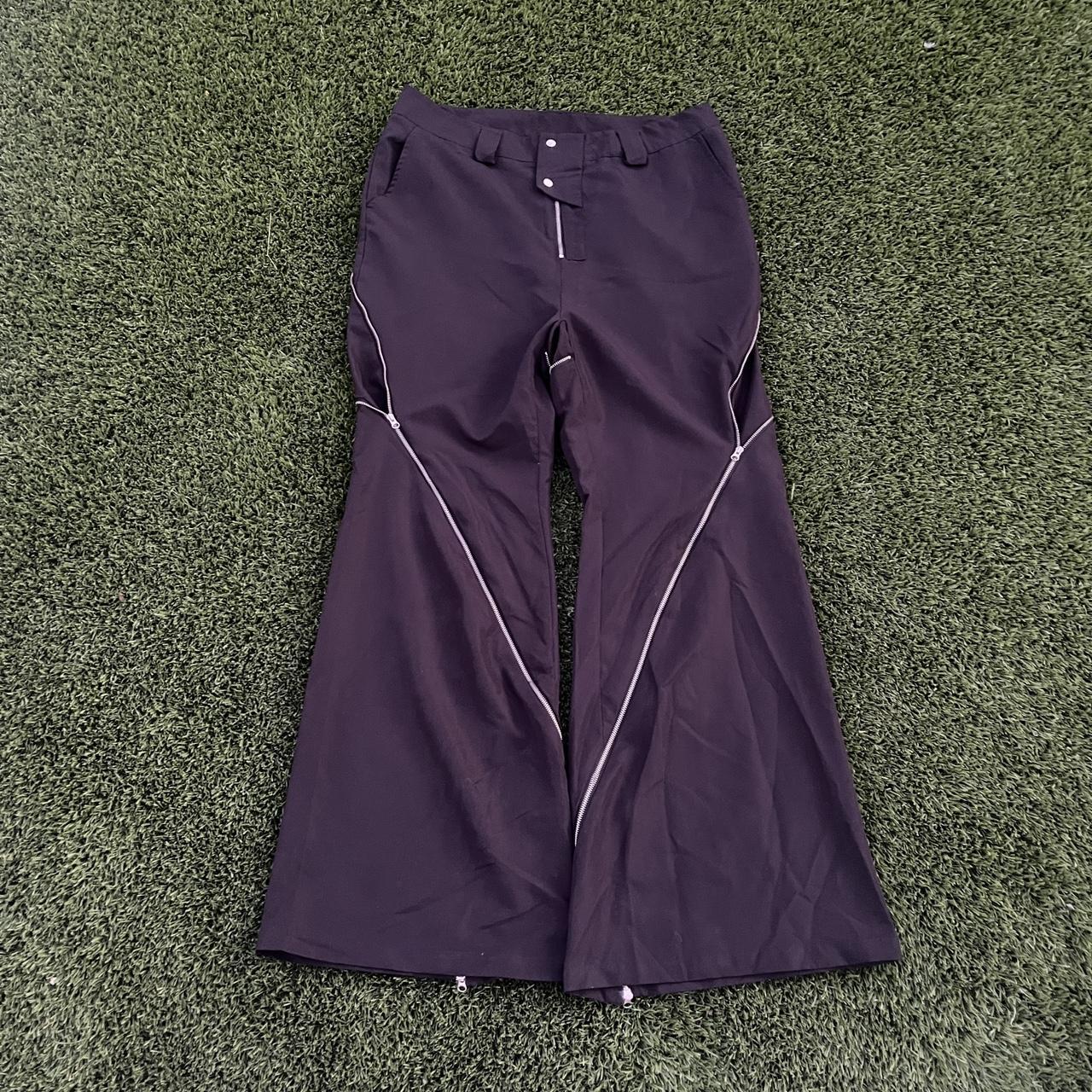 flared wide leg zipper pants resembles rick owen... - Depop