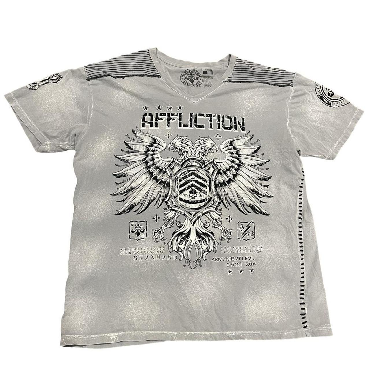 Crazy gray affliction t Shirt 3xl sides tied with... - Depop