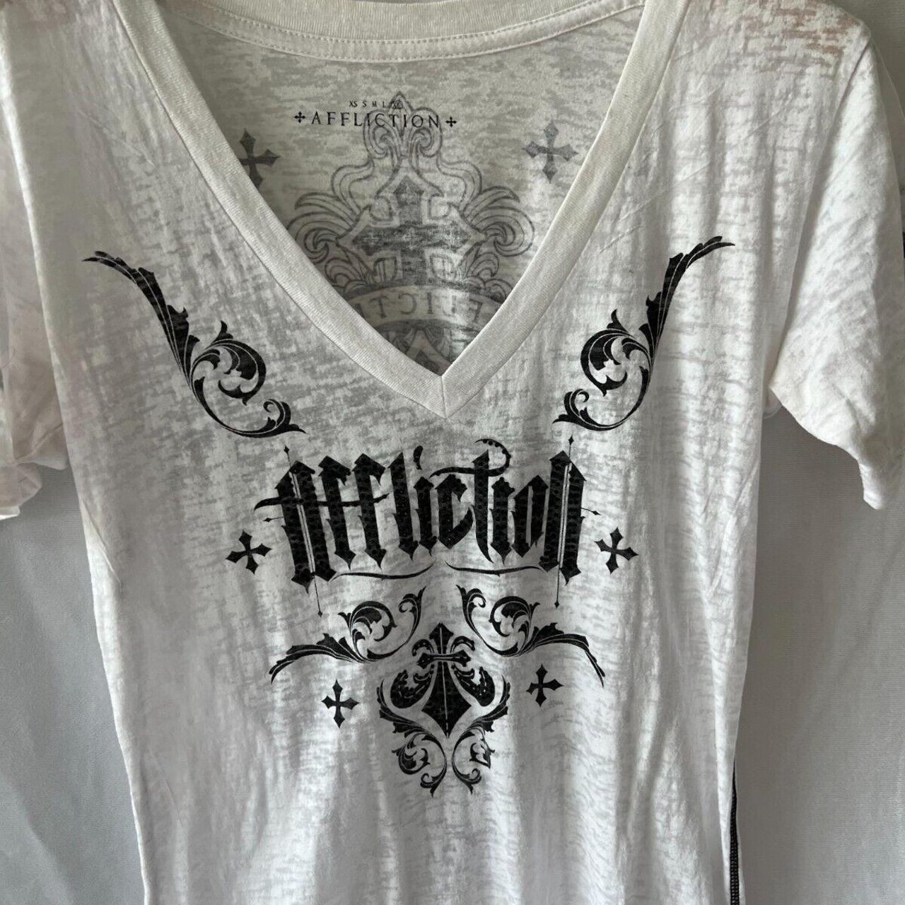 Affliction White Burnout Cross Tee Cool black... - Depop
