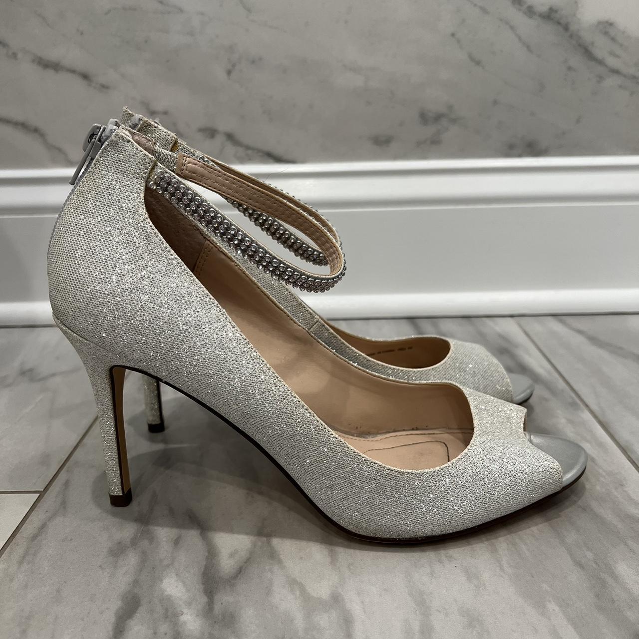 Nina 3 inch Silver Glittery Heels Extremely... - Depop