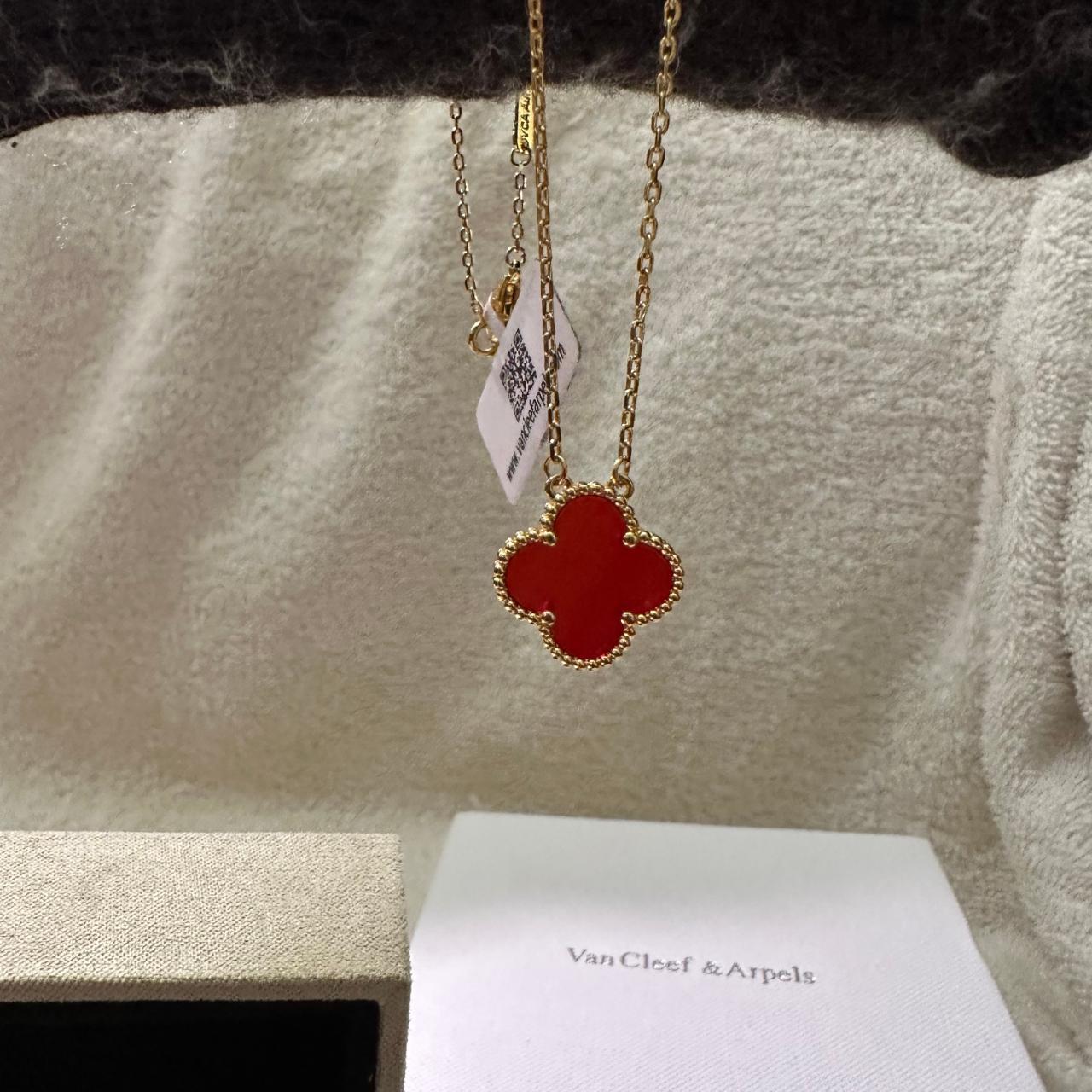 Van Cleef Red Pendant Alhambra Gold Necklace comes... - Depop