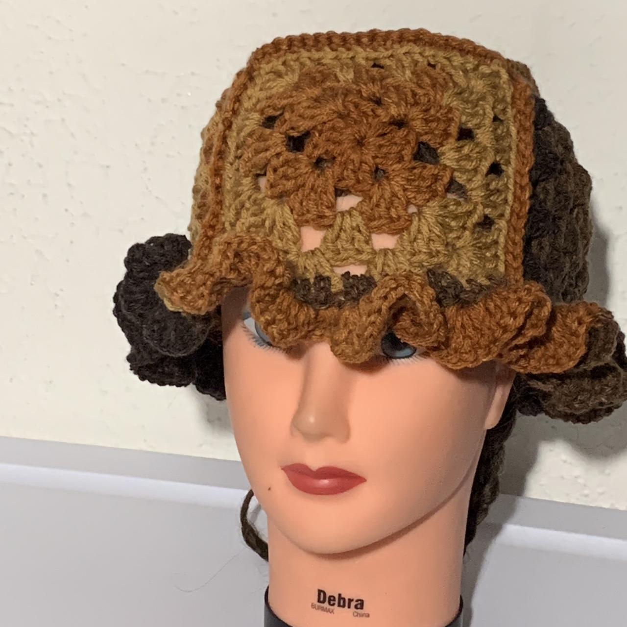 Latte brown ruffled bucket hat Granny square latte... - Depop