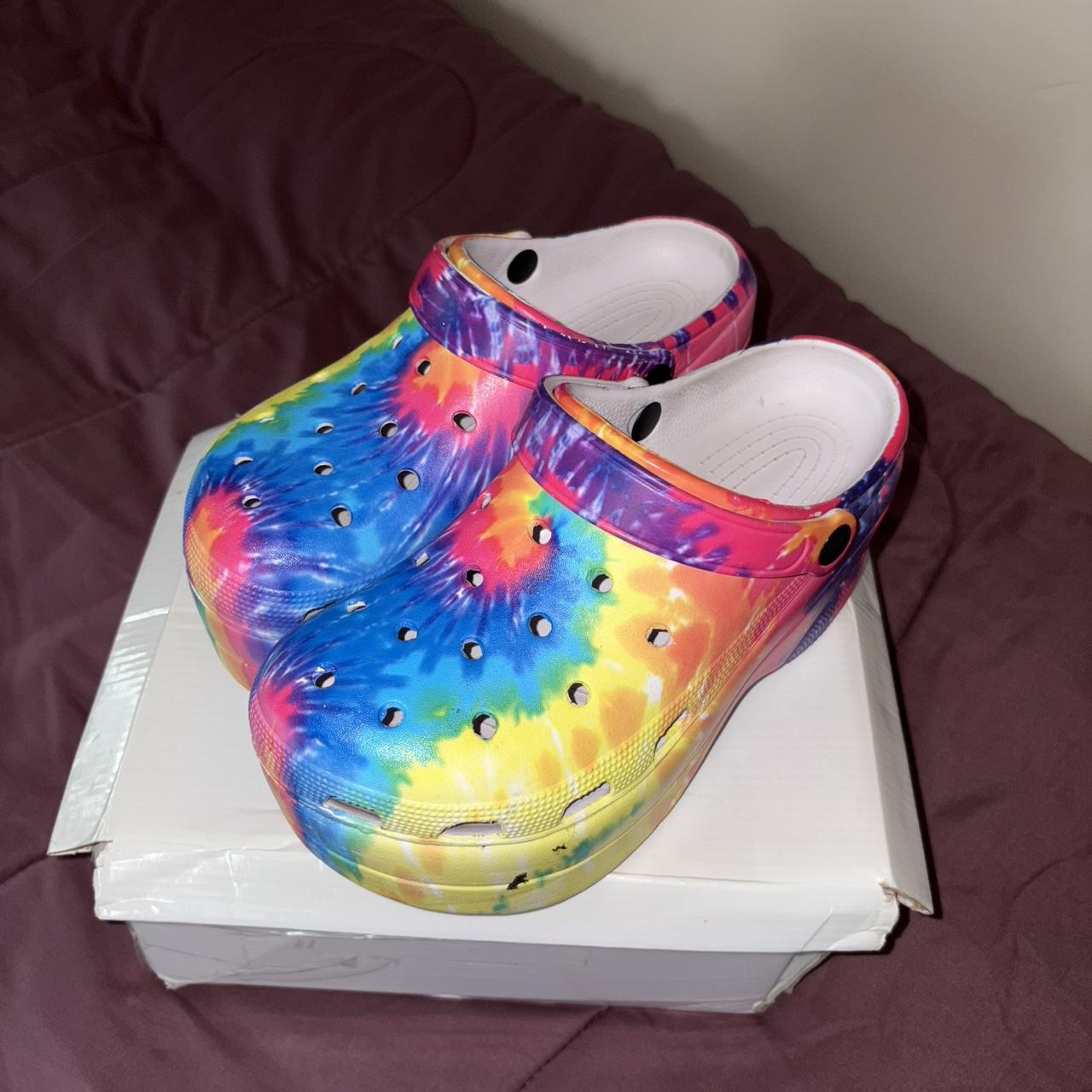 Rainbow tie-dye high top crocs | Depop