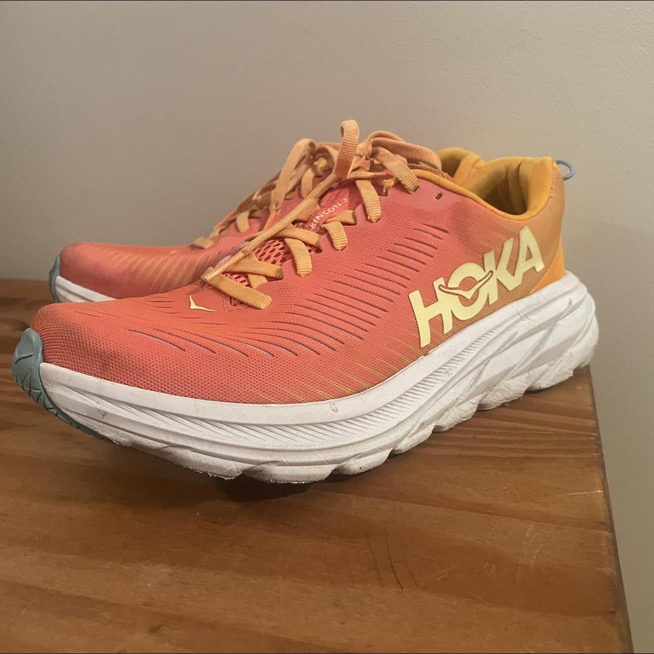 Orange and pink hokas practically new with little... - Depop