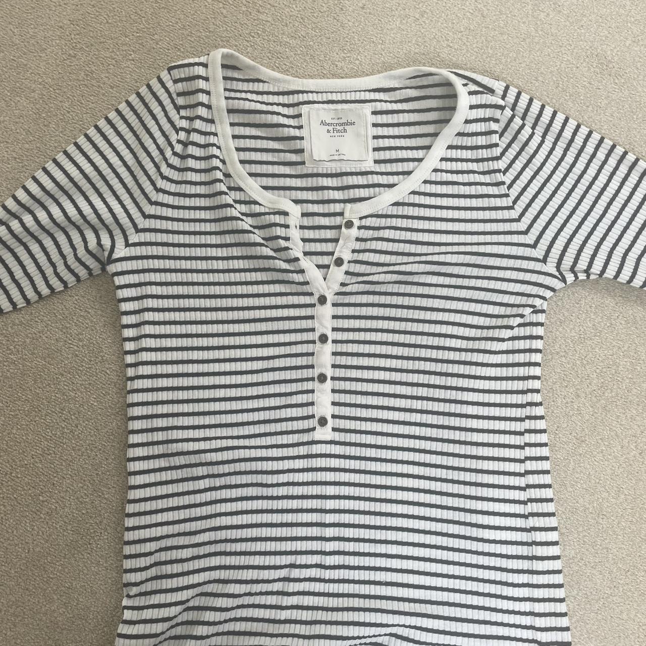Abercrombie and fitch black and white striped Henley... - Depop