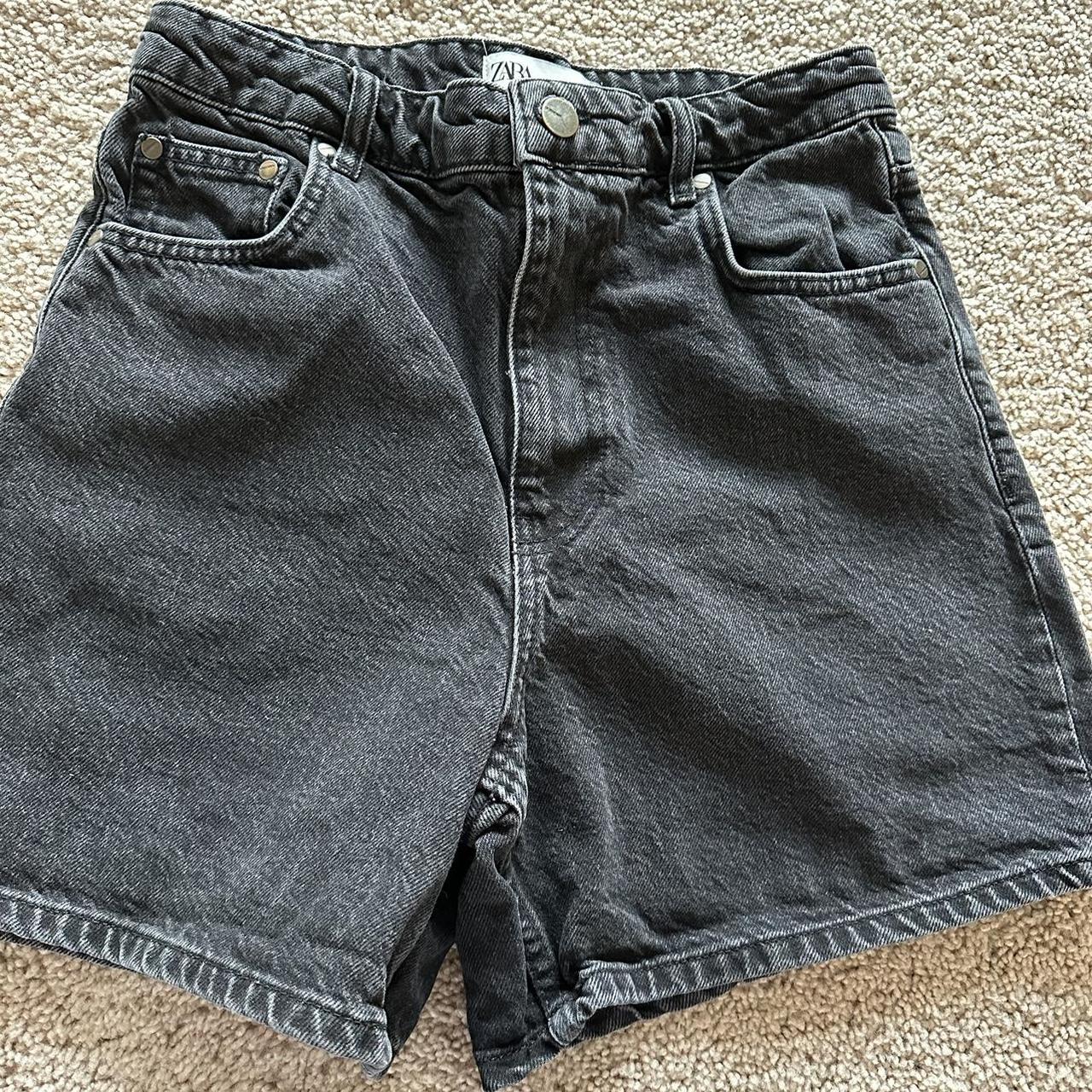 woman’s black denim zara jorts high rise loose... - Depop