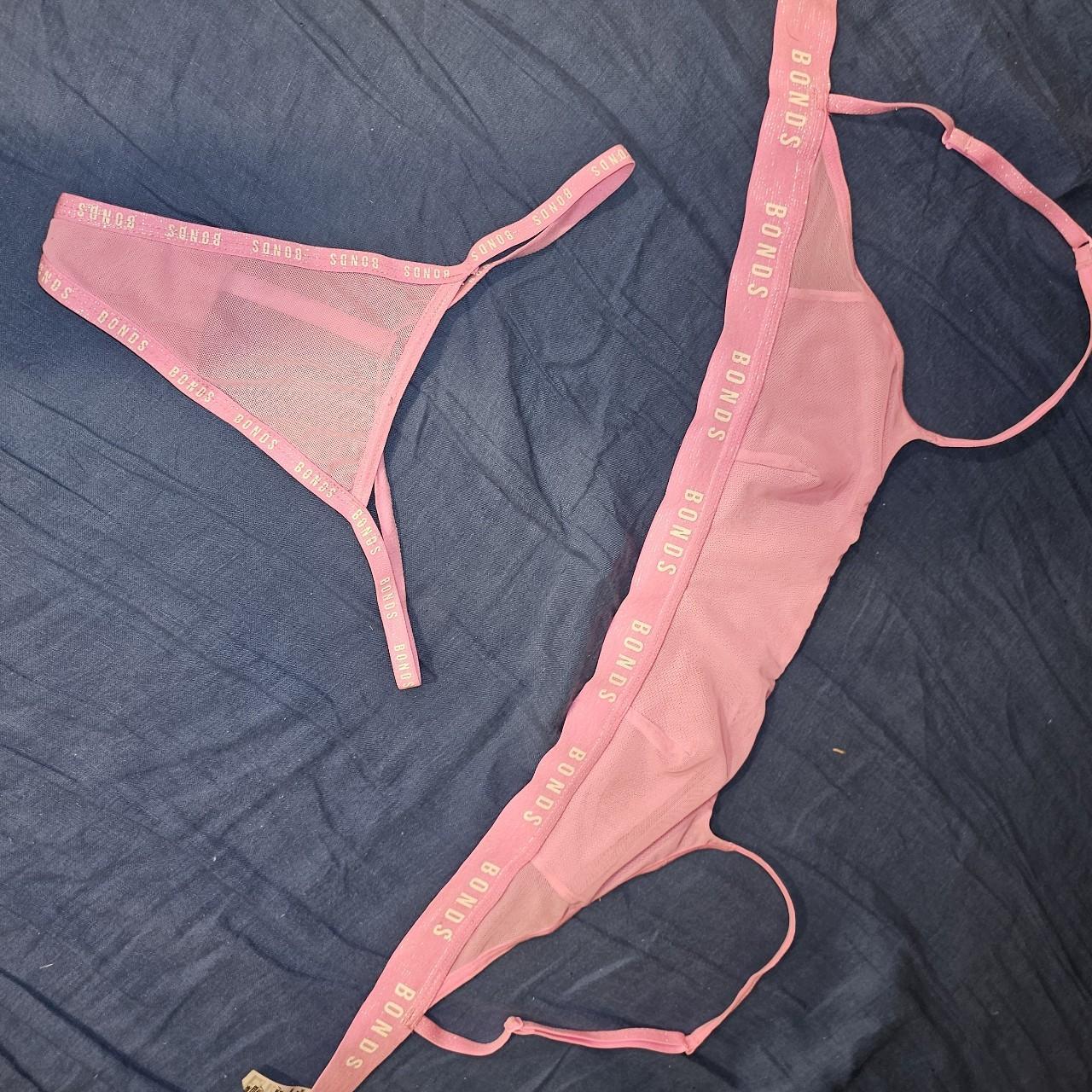 Pink mesh and sparkly bonds underwear set Gstring... - Depop