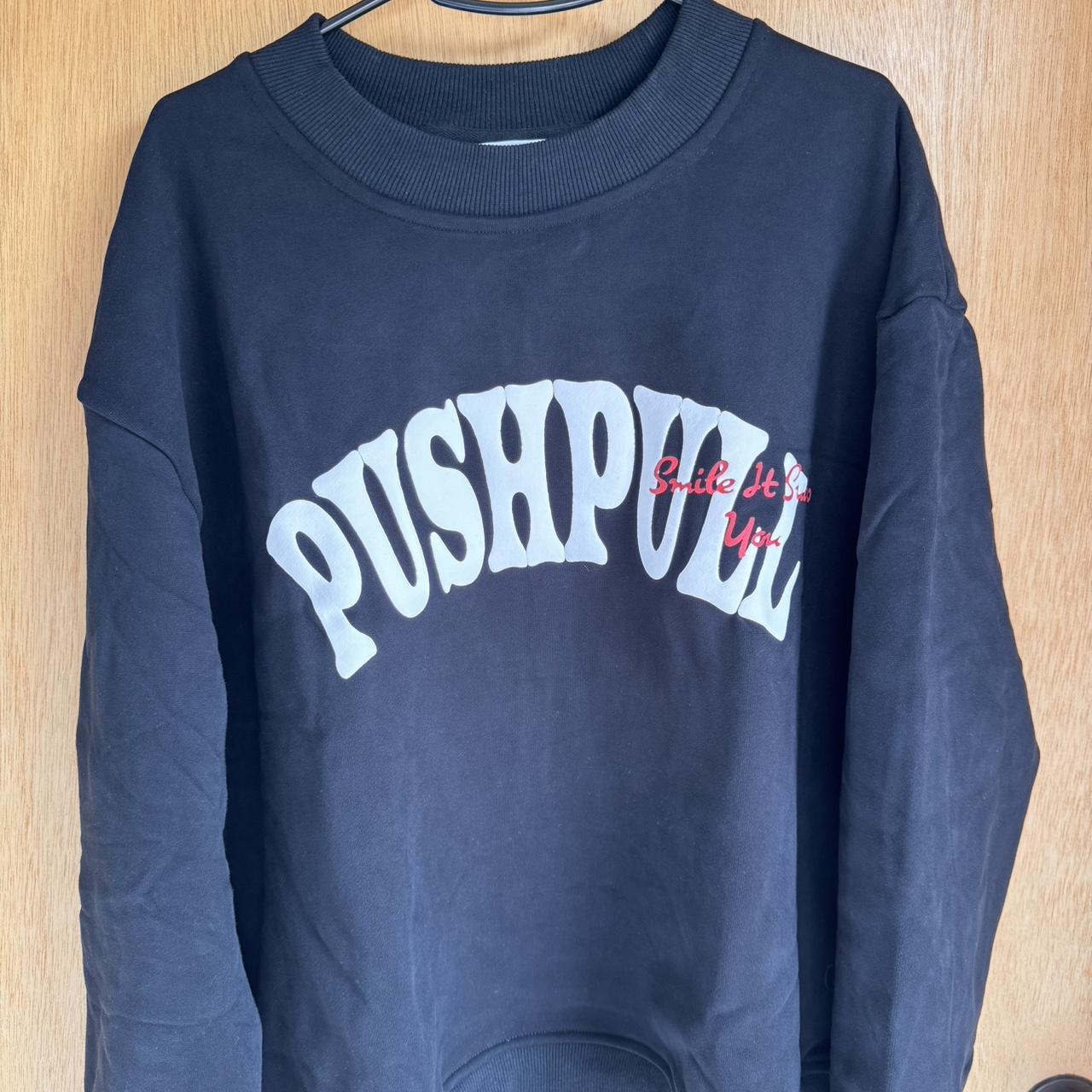 Push Pull Black Crewneck (Puff Printing) Size is S-M - Depop