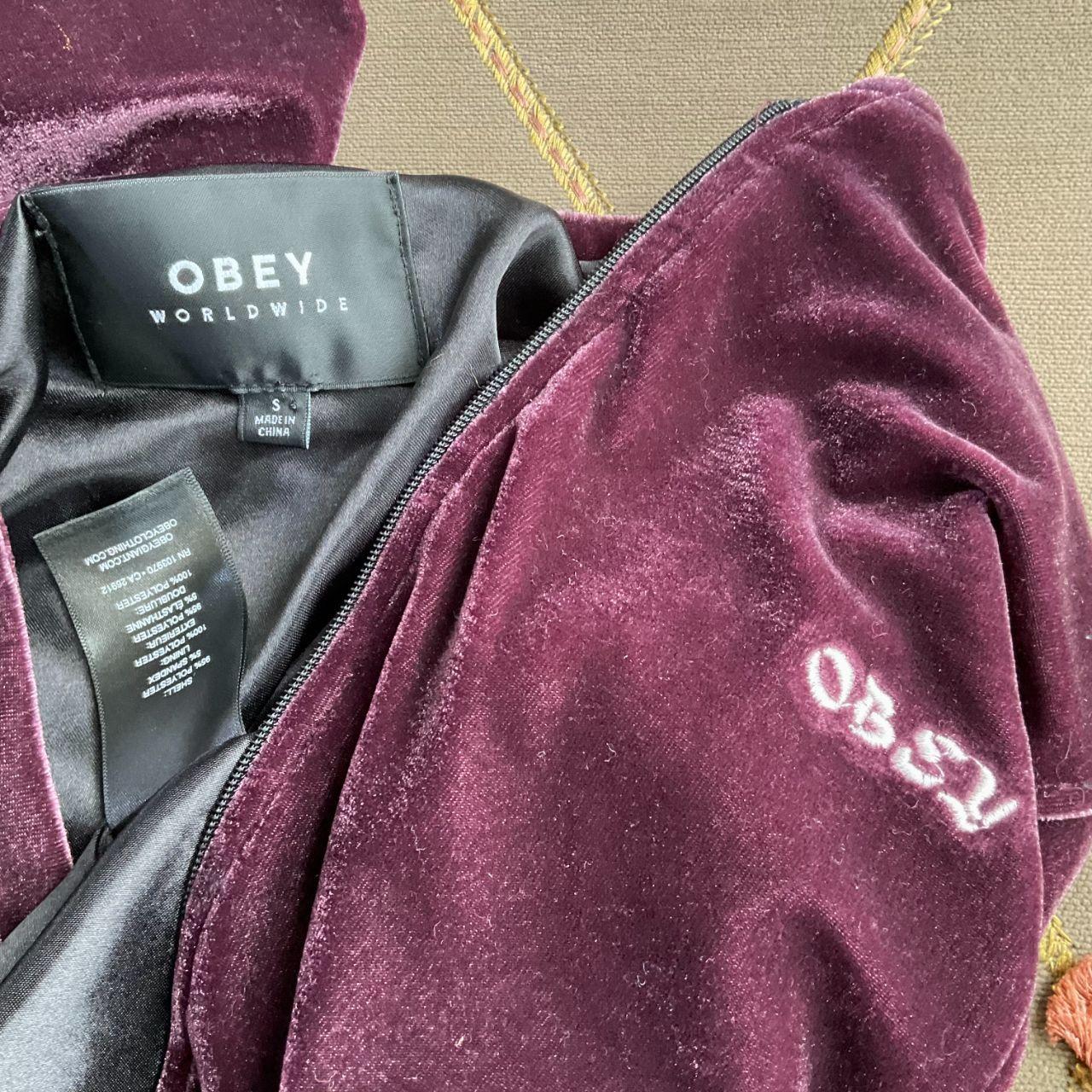 Obey Jacket Velvet Burgundy Tiger Print Back Bomber... | Depop