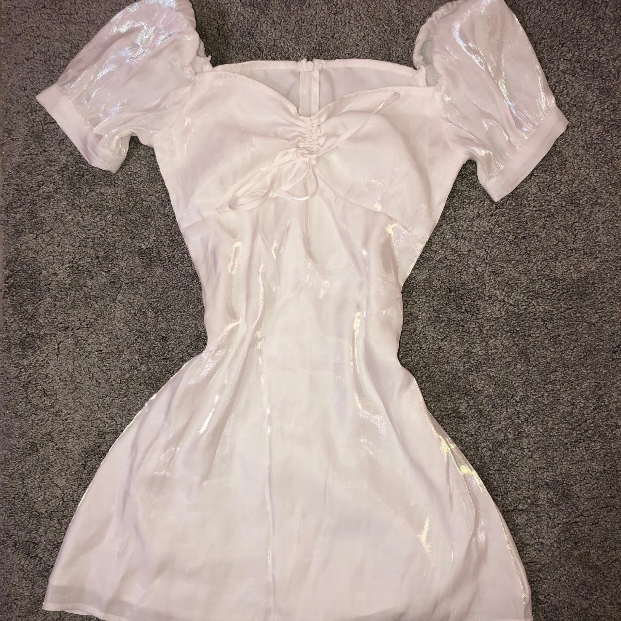 cute white double lined front drawstring silk... - Depop
