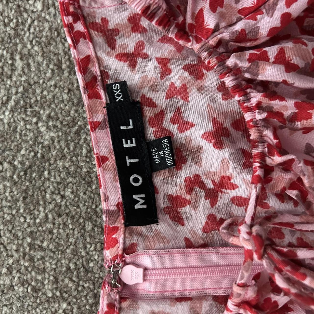 Motel rocks pink butterfly dress with tie front... - Depop