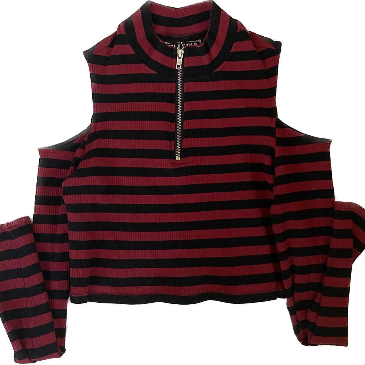killstar striped cold shoulder crop top (red) brand... - Depop