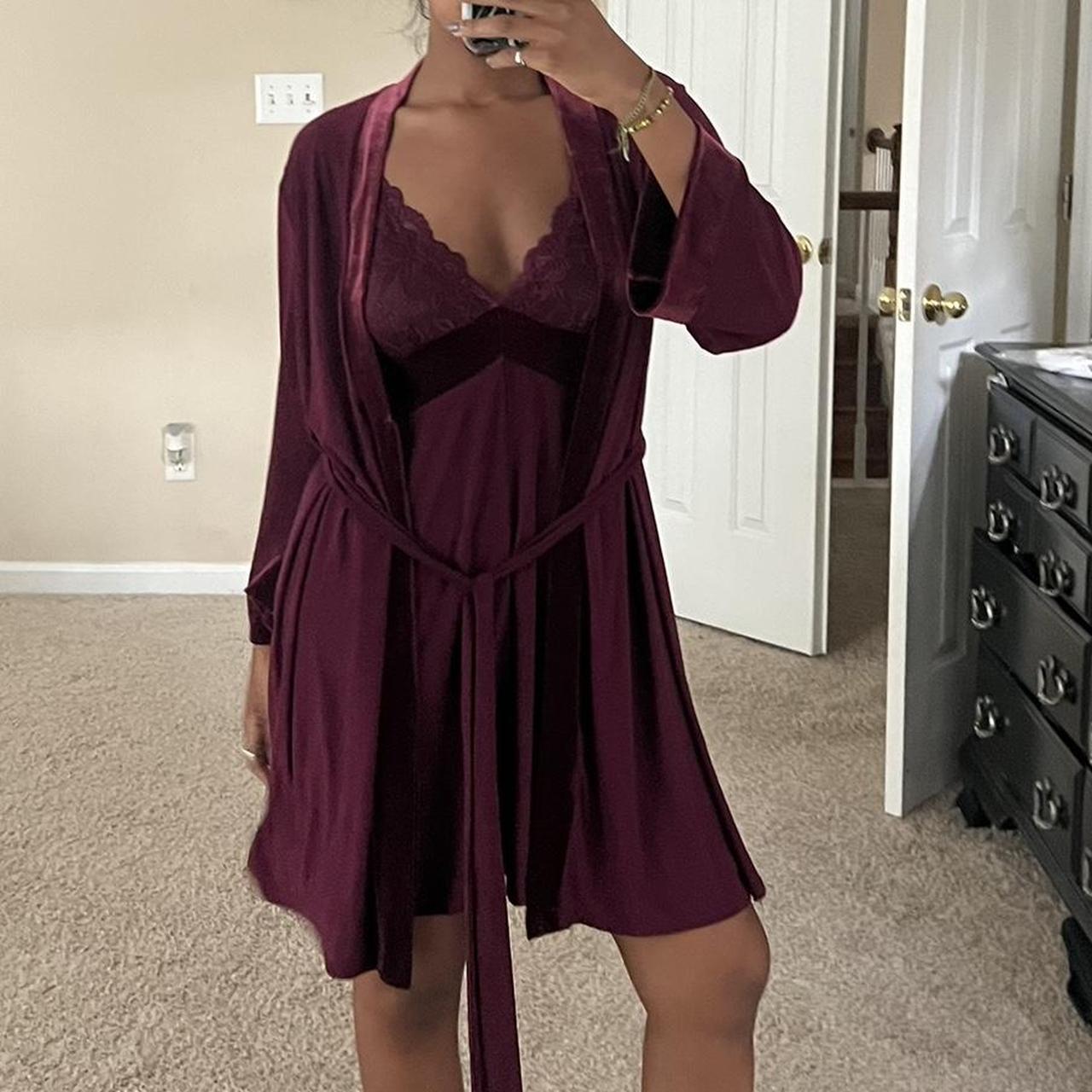 silk/velvet maroon set. robe + dress - Depop
