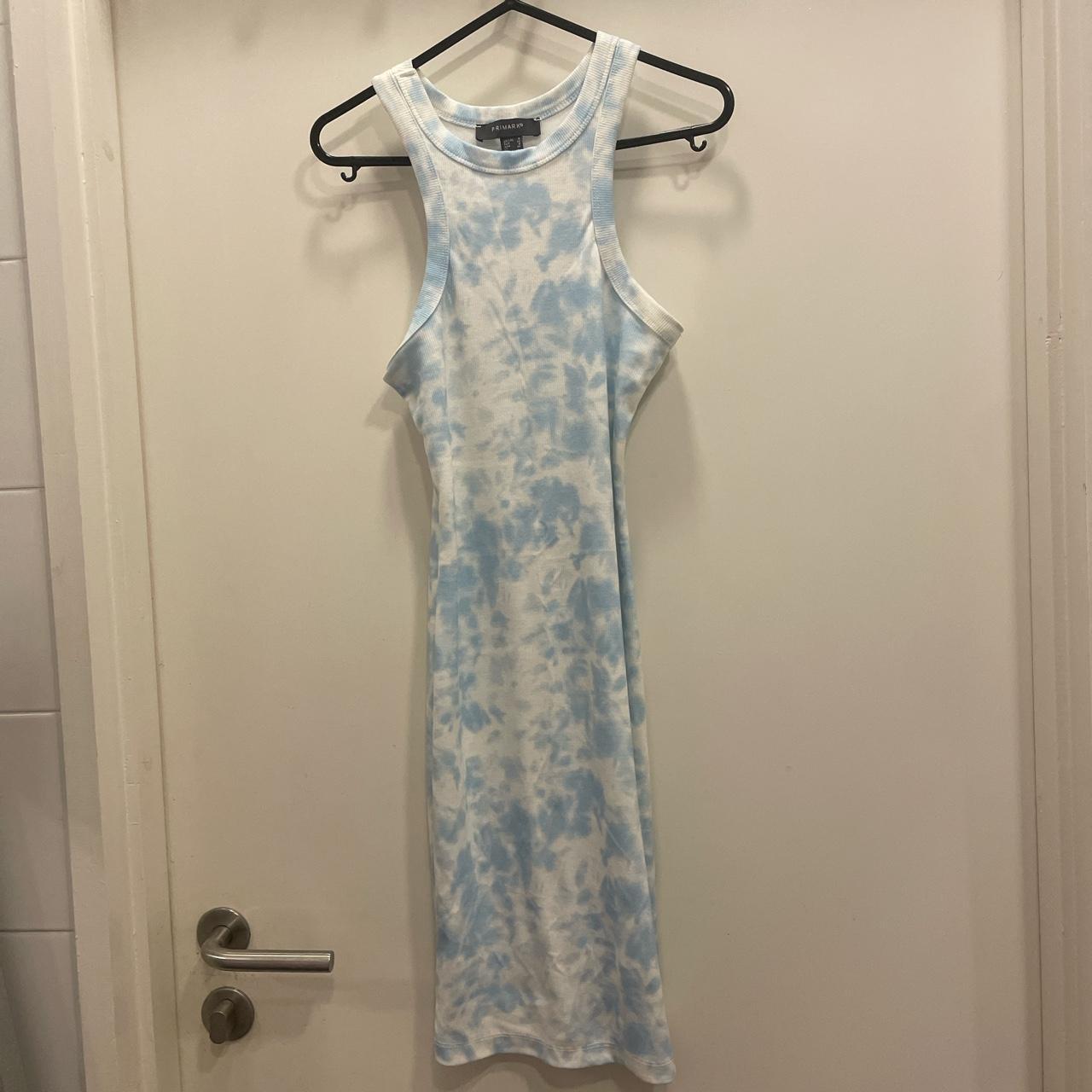 Primark racer neck blue and white tie dye midi... - Depop