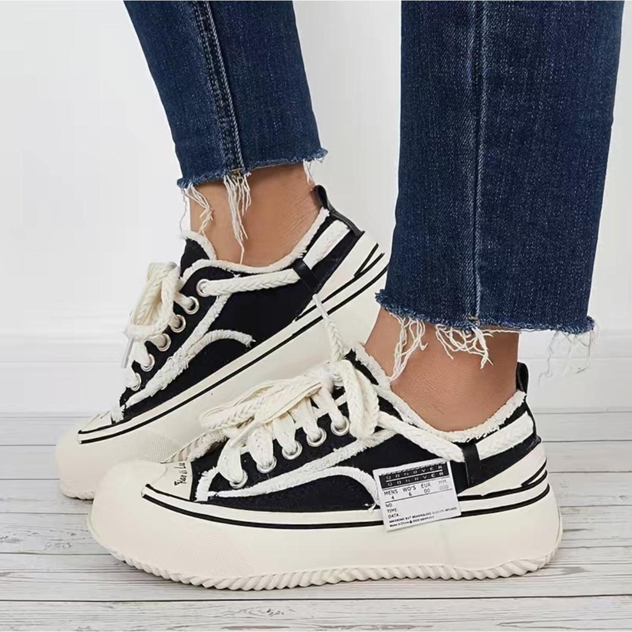 These women's fashion round toe lace-up canvas... - Depop