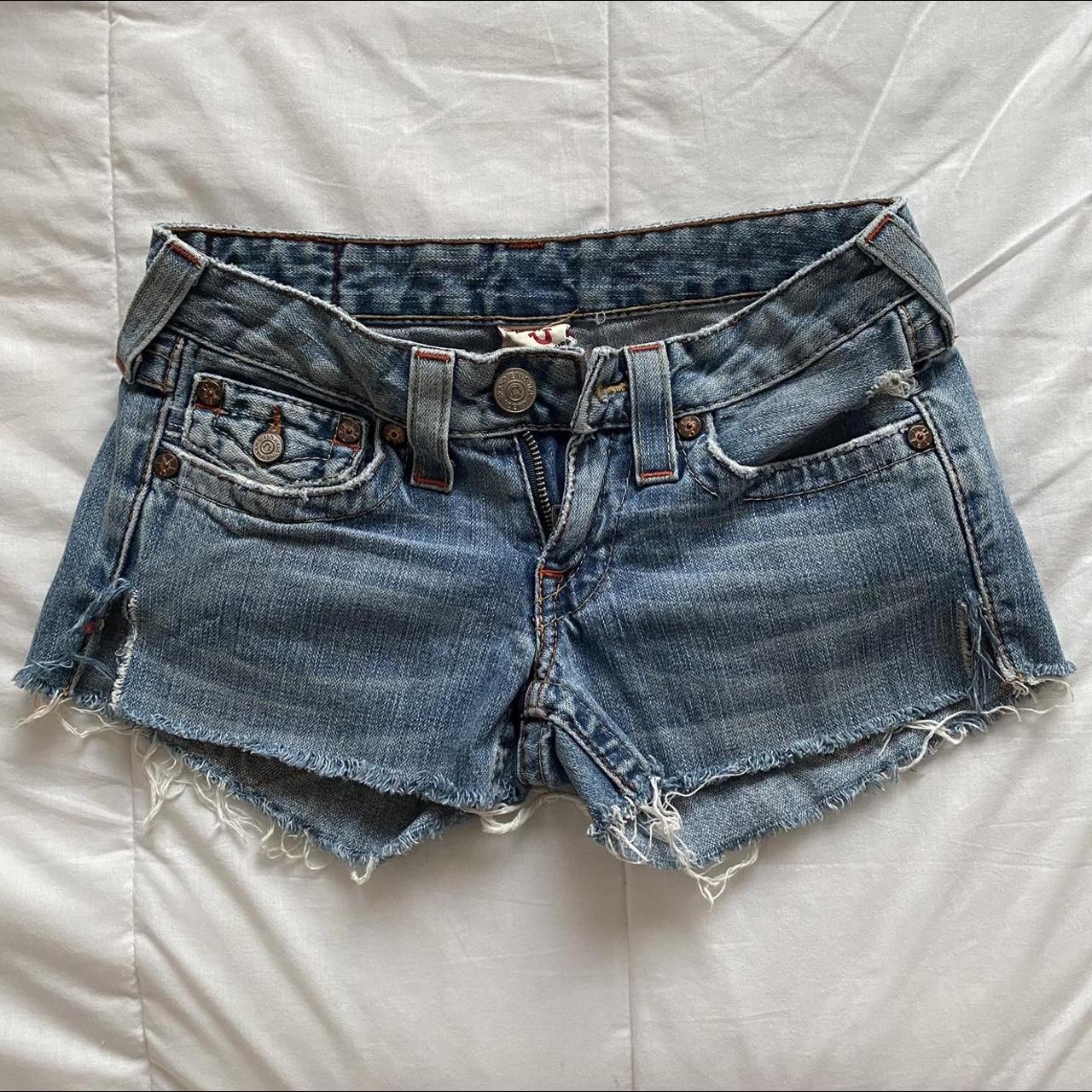 true religion low rise shorts waist:25in front... - Depop