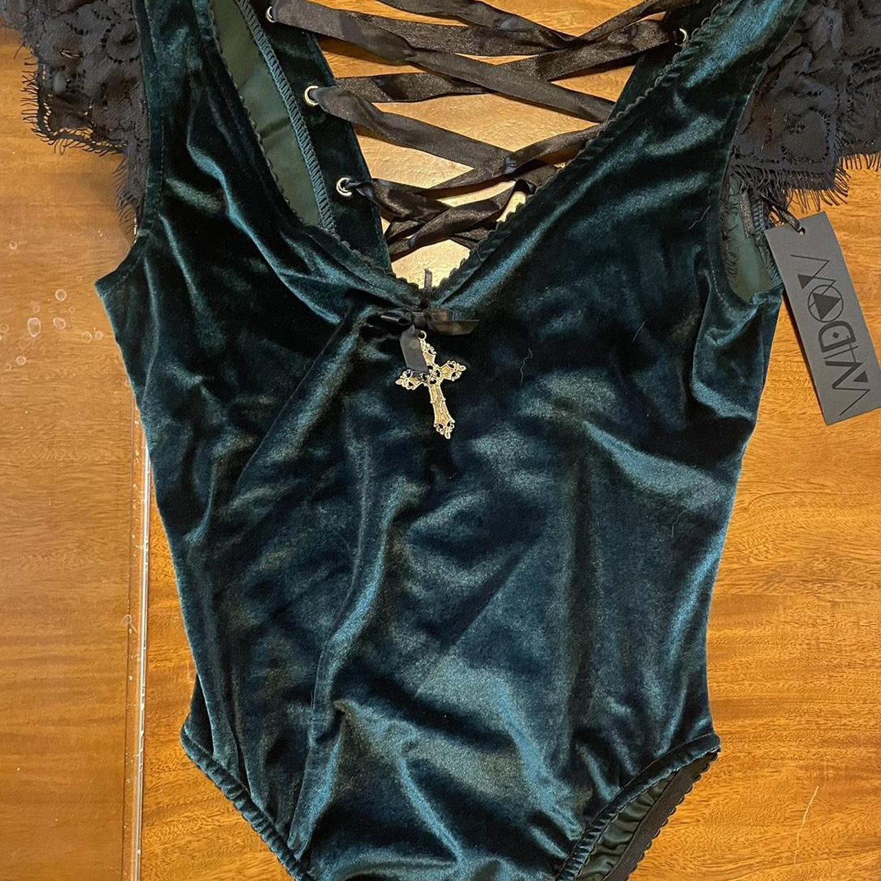 Dollskill Velvet Bodysuit - XS NWT Lace up back,... - Depop