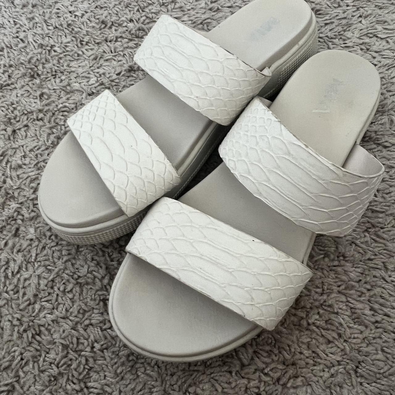 cream slip on platform sandals women’s 8 - Depop