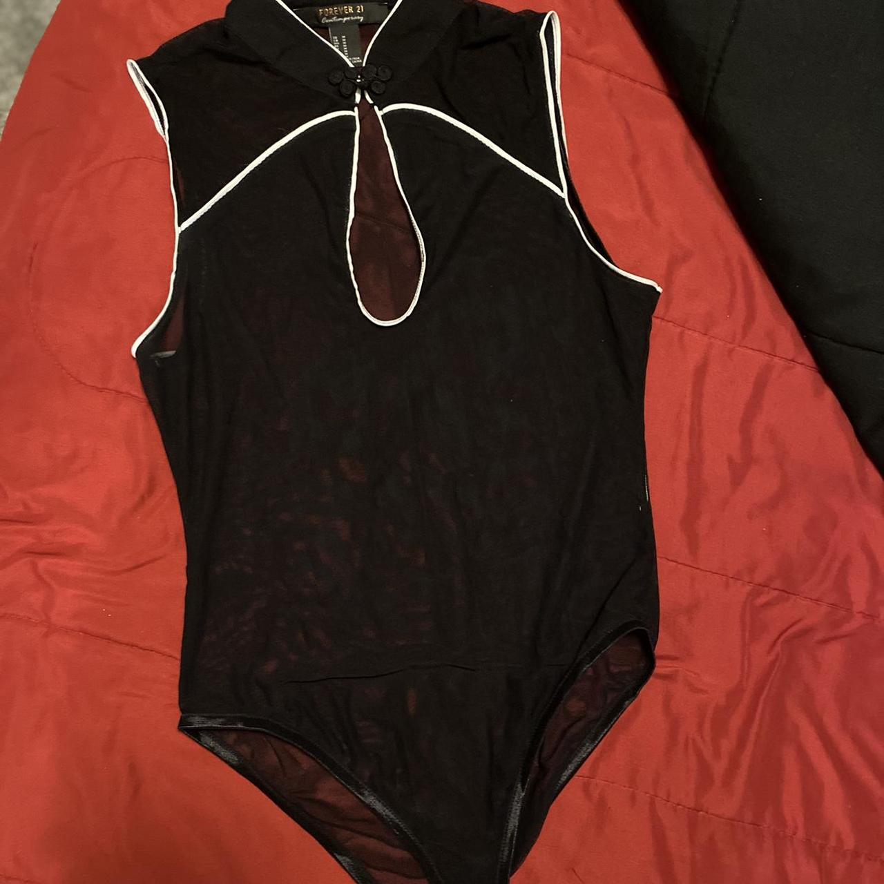 Sheer Chinese/oriental clasp bodysuit Black size small - Depop