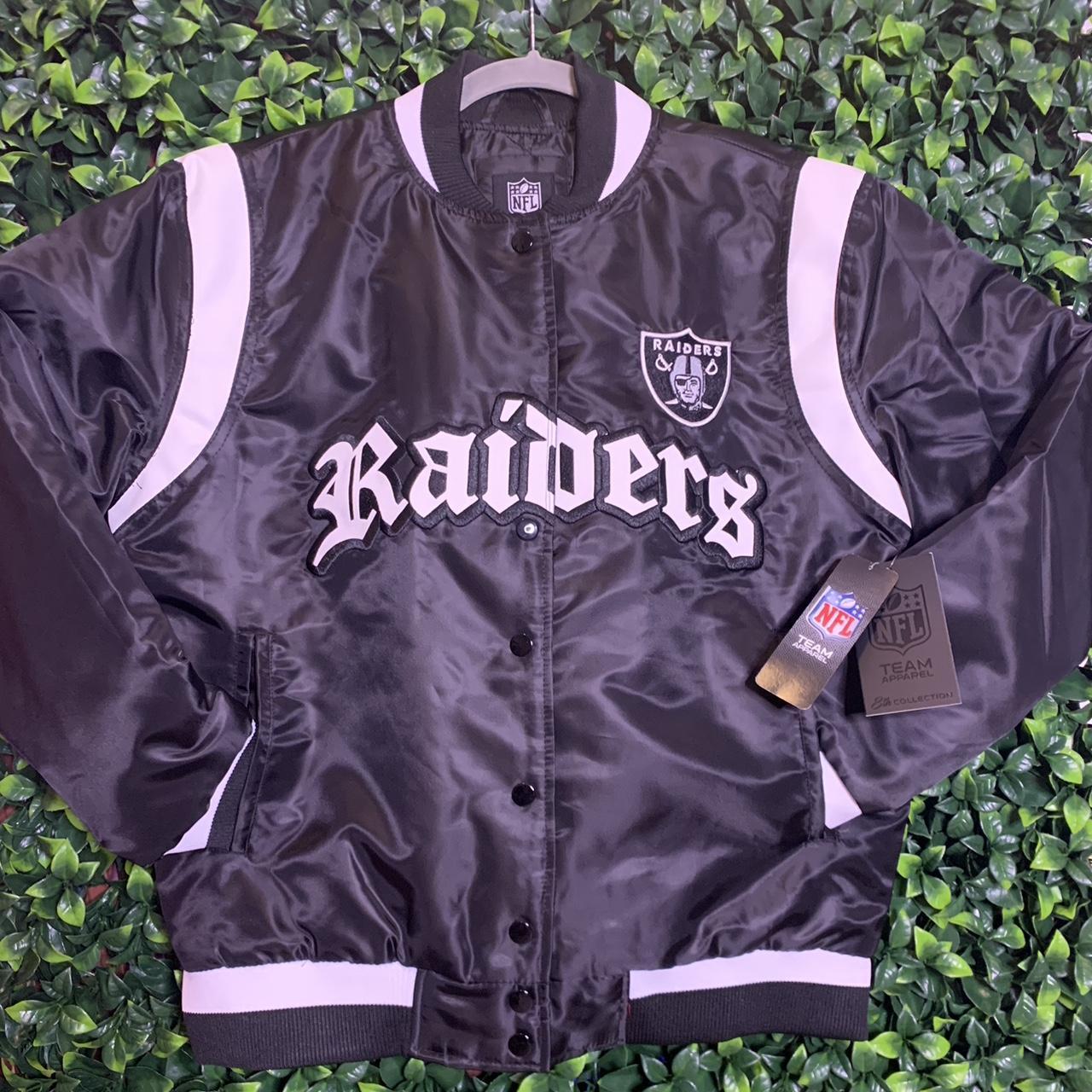 Nfl Los Angeles raiders black satin jacket brand new... - Depop