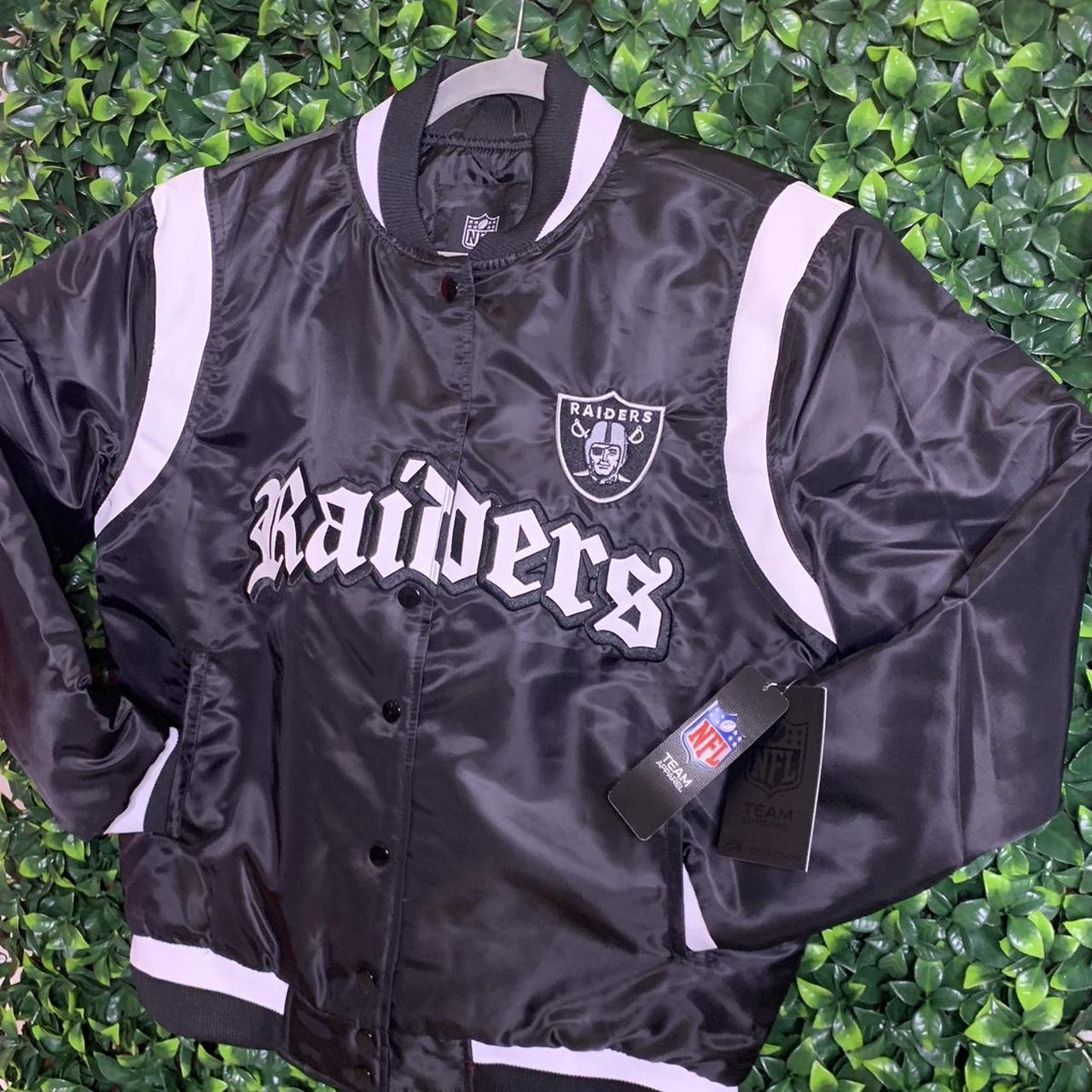 Nfl Los Angeles raiders black satin jacket brand new... - Depop