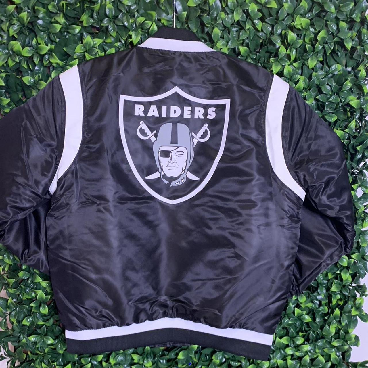 Nfl Los Angeles raiders black satin jacket brand new... - Depop