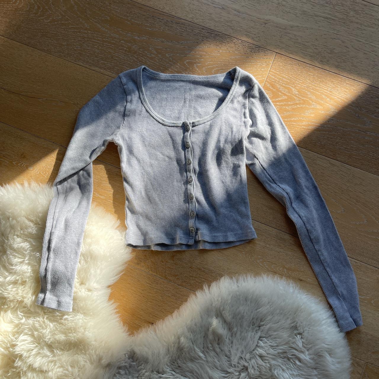 Brandy Melville grey ribbed long sleeves top. Tag... - Depop