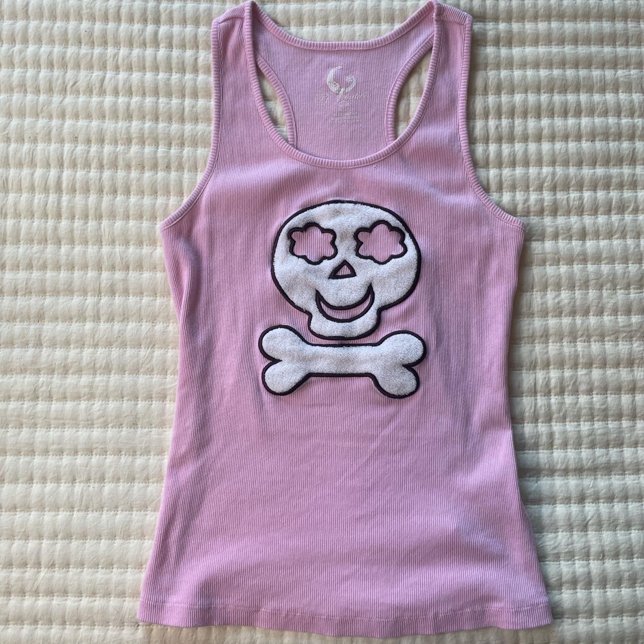 The cutest Y2K grunge emo pink tank with fuzzy skull... - Depop