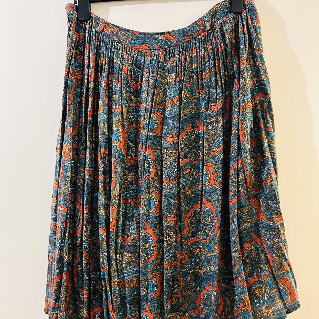 Funky skirt- paisley pattern, pleated. Orange,red,... - Depop