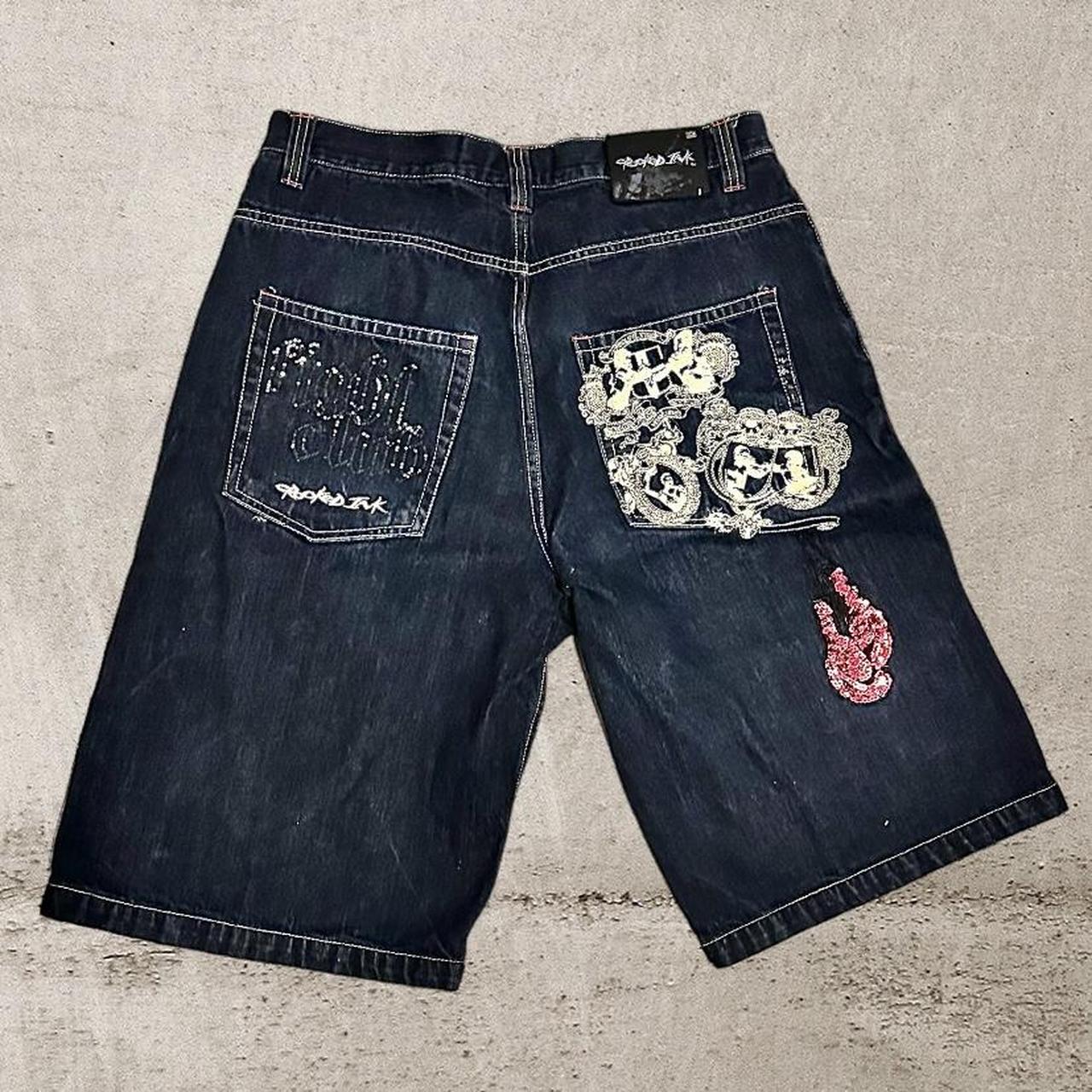 Cool y2k embroidered Jorts size 38 Some missing... - Depop