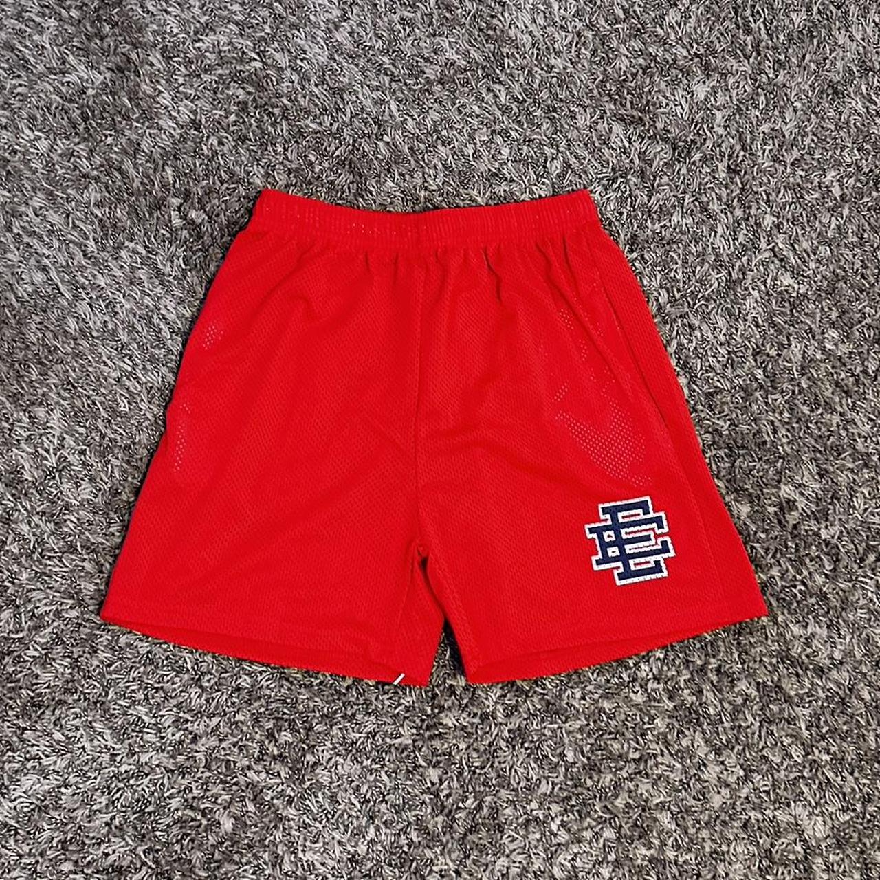 Size Large, Red and Navy Eric Emanuel Shorts - Depop