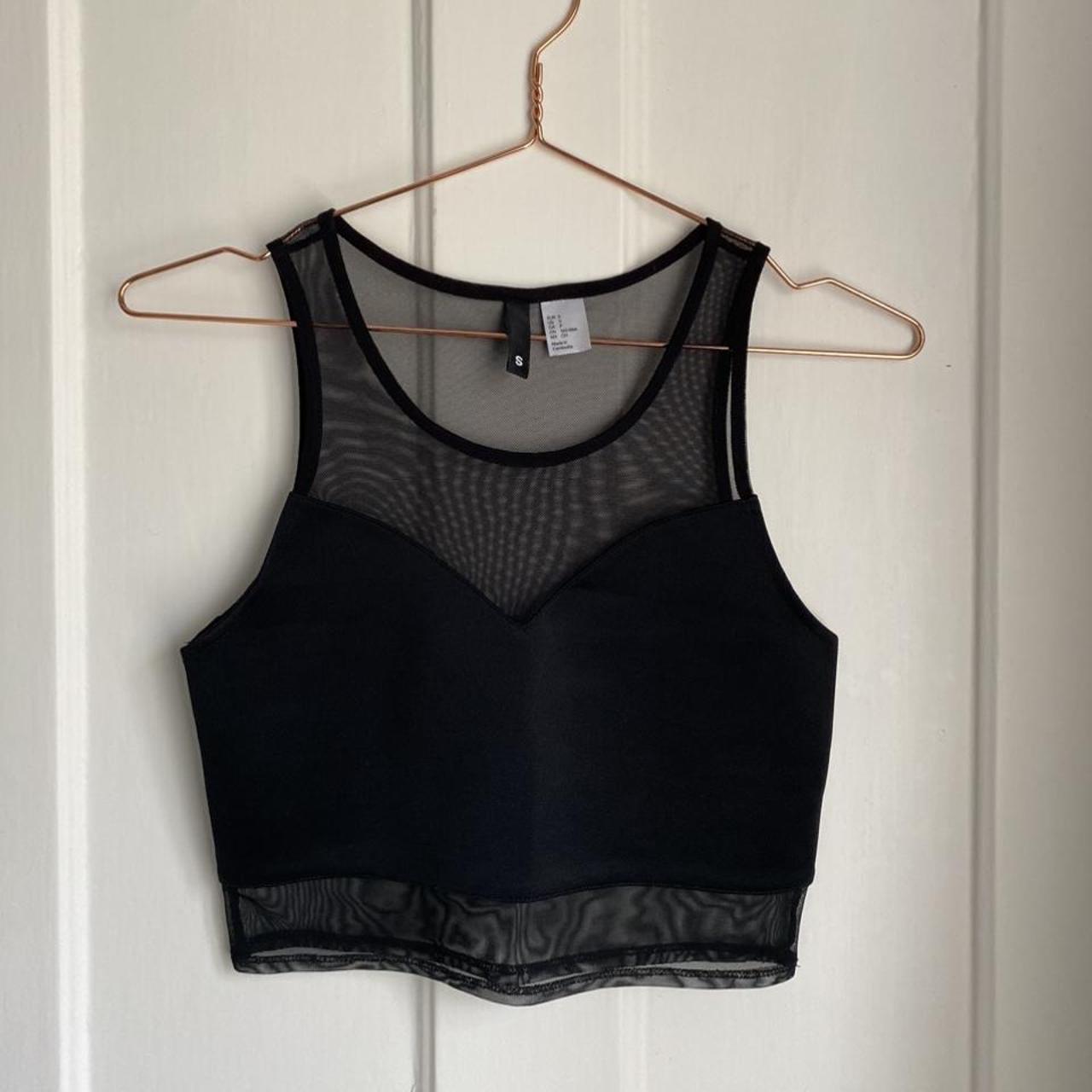 Black H&M mesh crop top, size small, perfect for a... - Depop