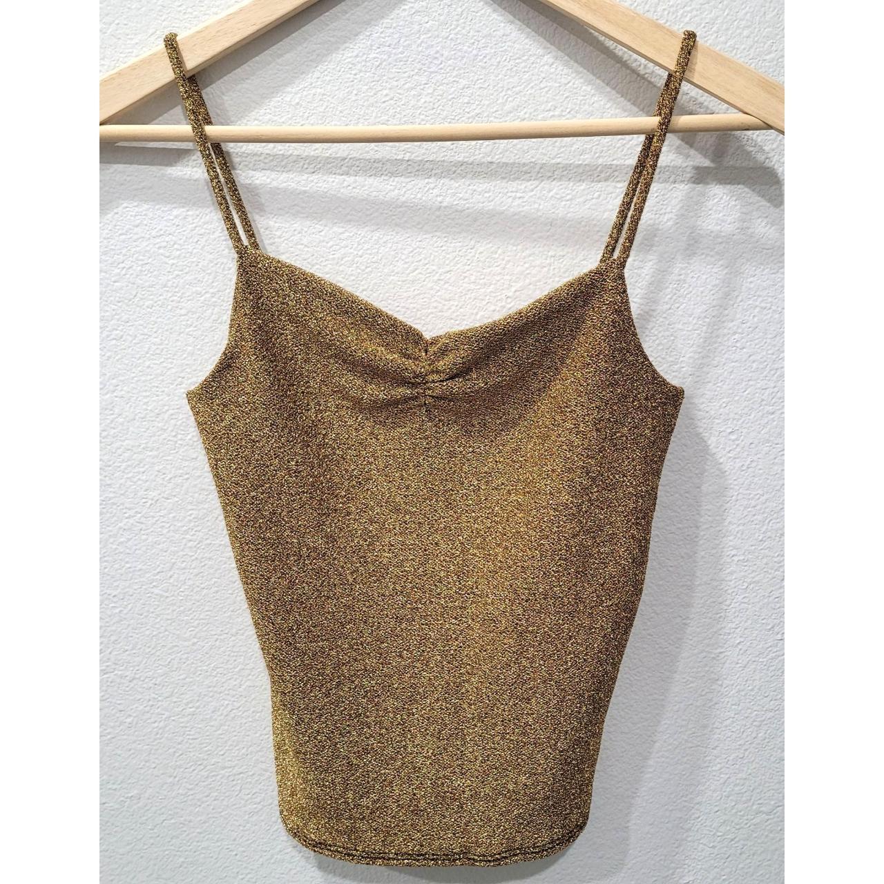 Women's Papermoon Shimmer Metallic Gold Tank Top... - Depop