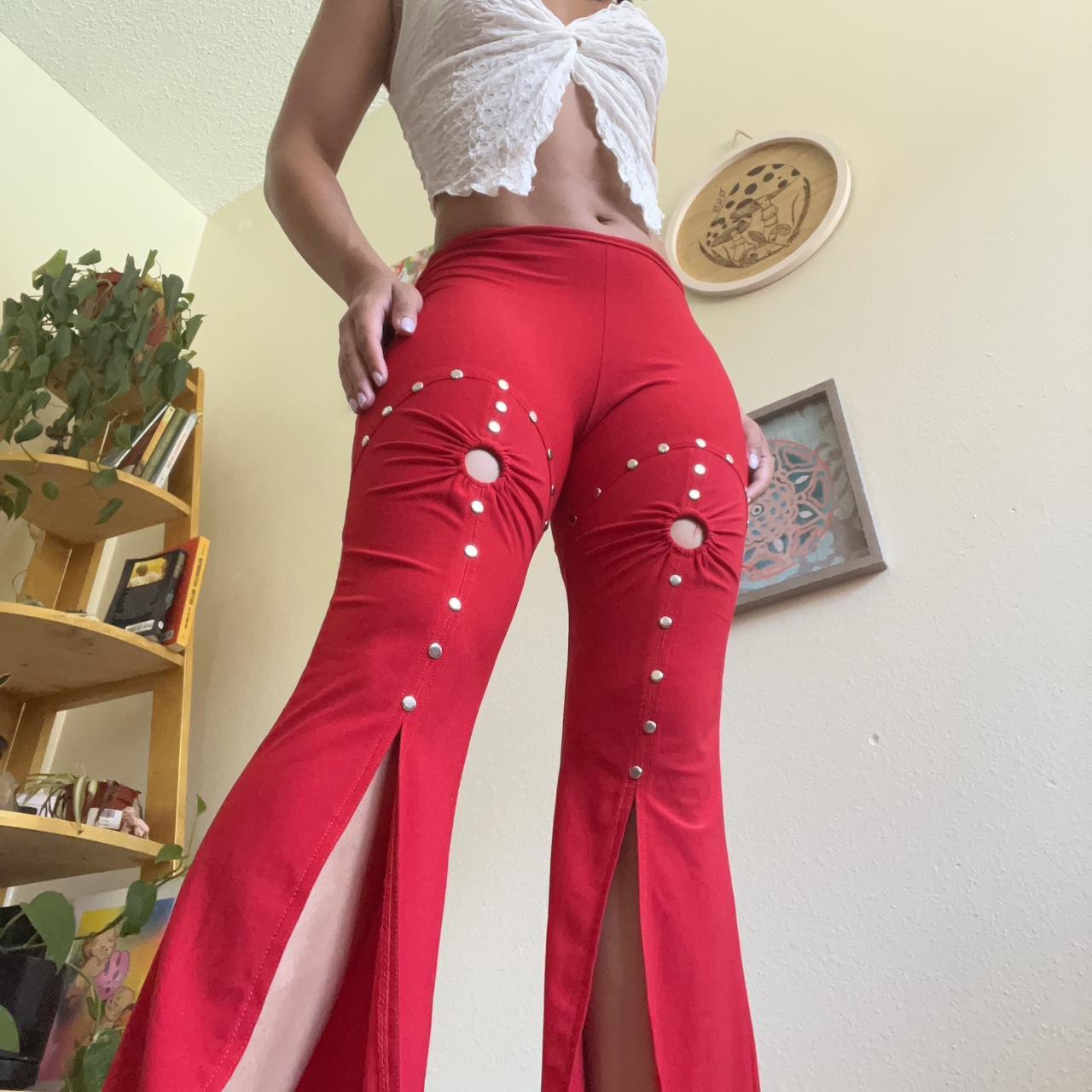 vintage y2k red flare pants silverware and front... - Depop