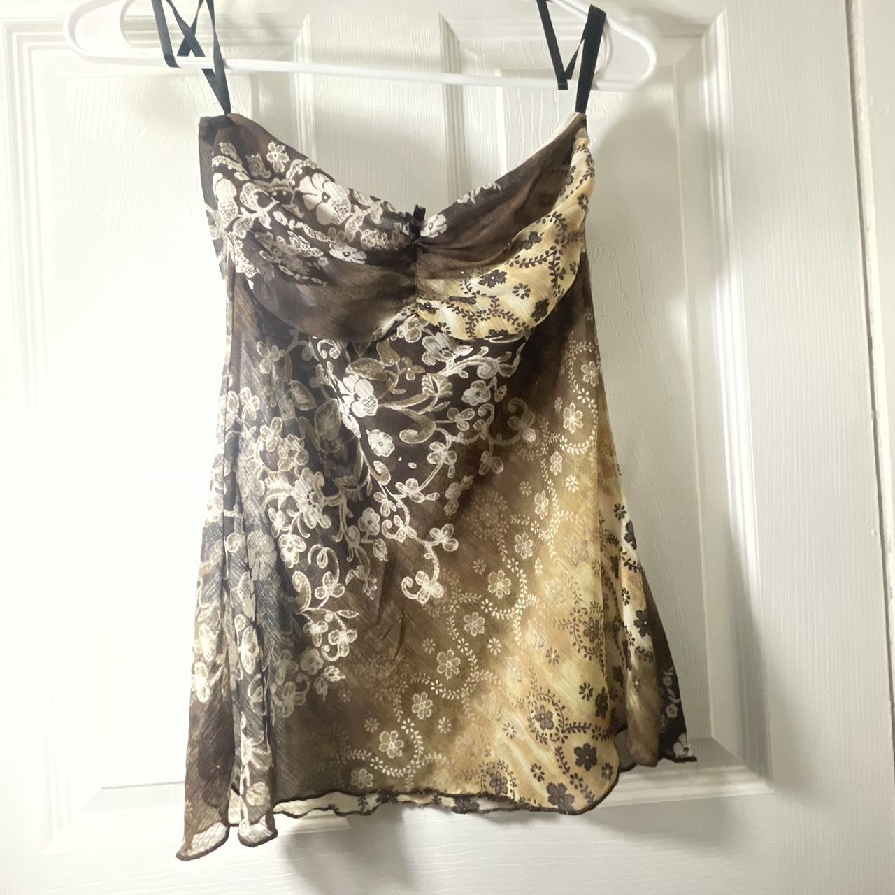 See through brown tube top with glitter and flower... | Depop