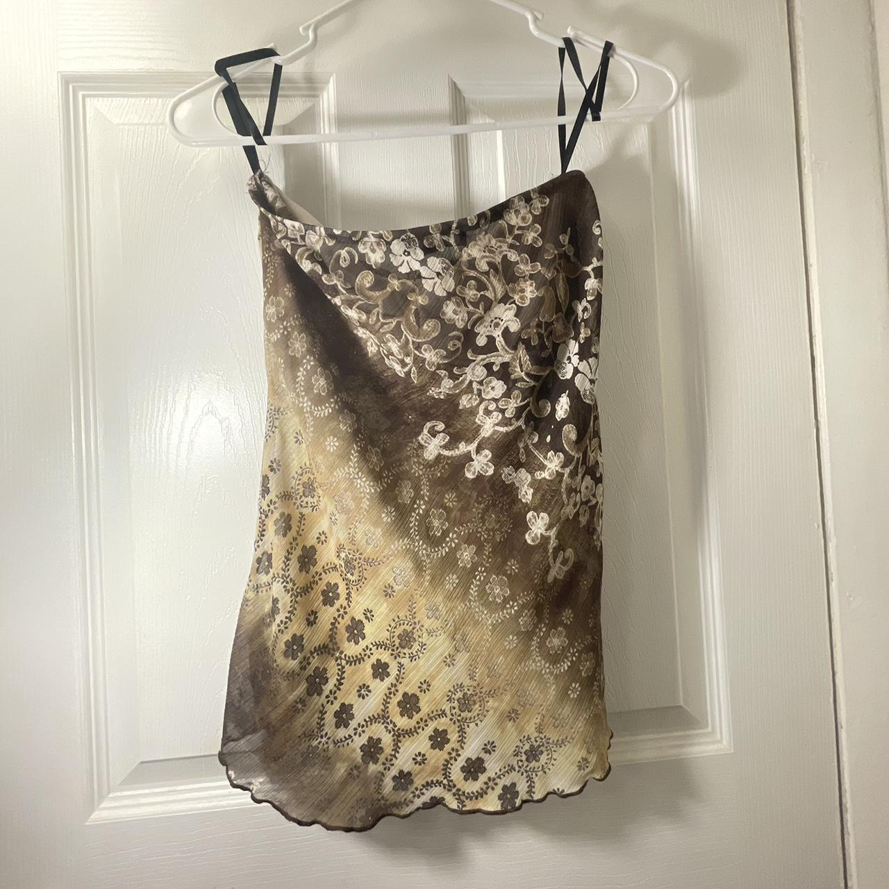 See through brown tube top with glitter and flower... | Depop
