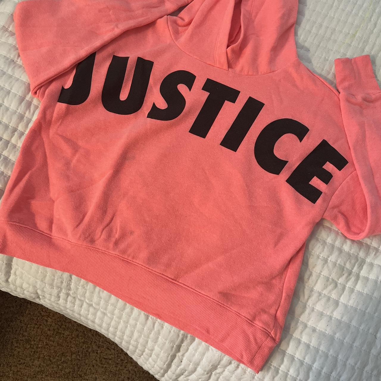 Pink cropped Justice Hoodie. Small spot as pictured... - Depop