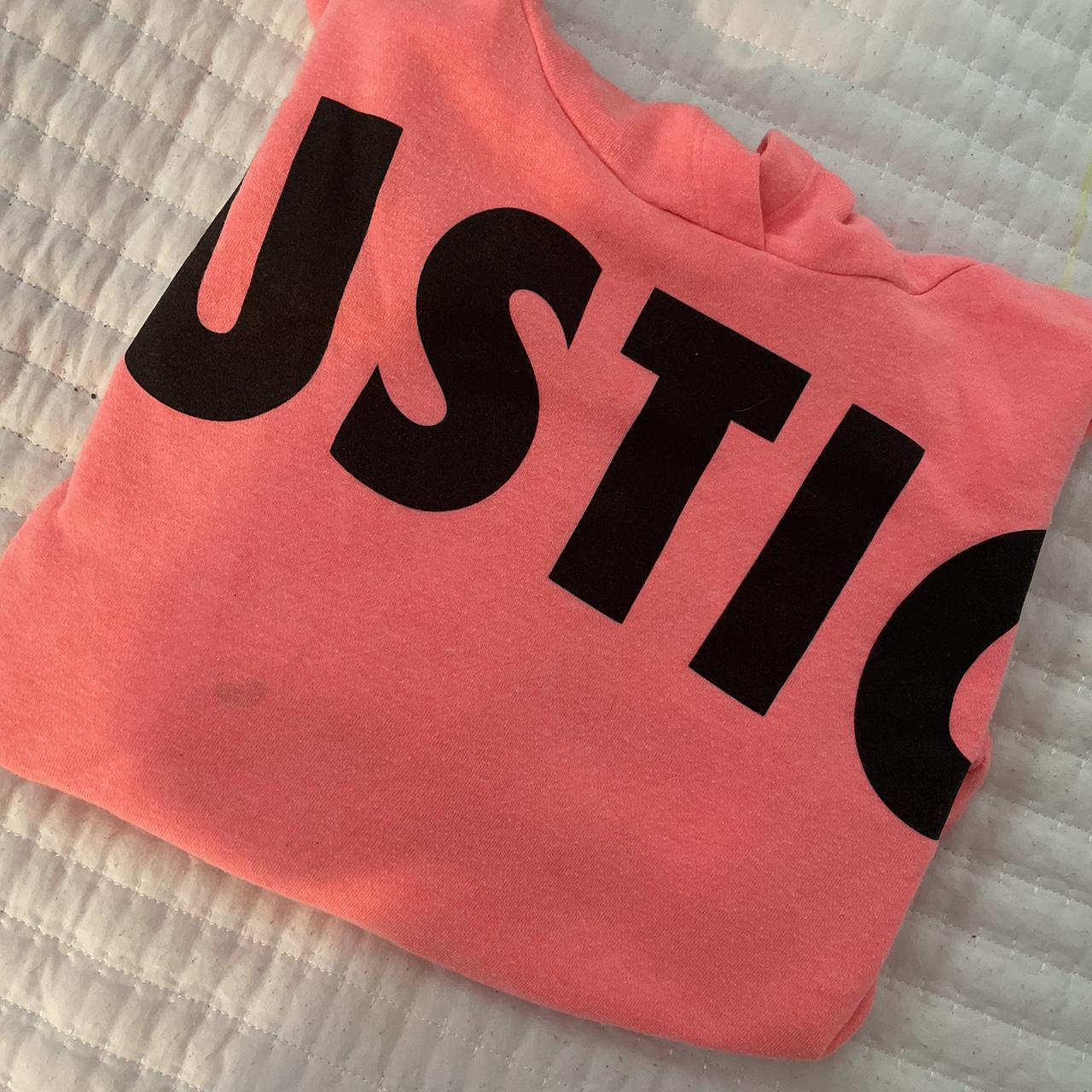 Pink cropped Justice Hoodie. Small spot as pictured... - Depop