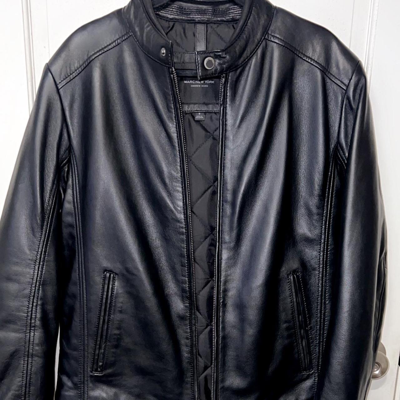 Andrew Marc leather black biker jacket. Size small - Depop