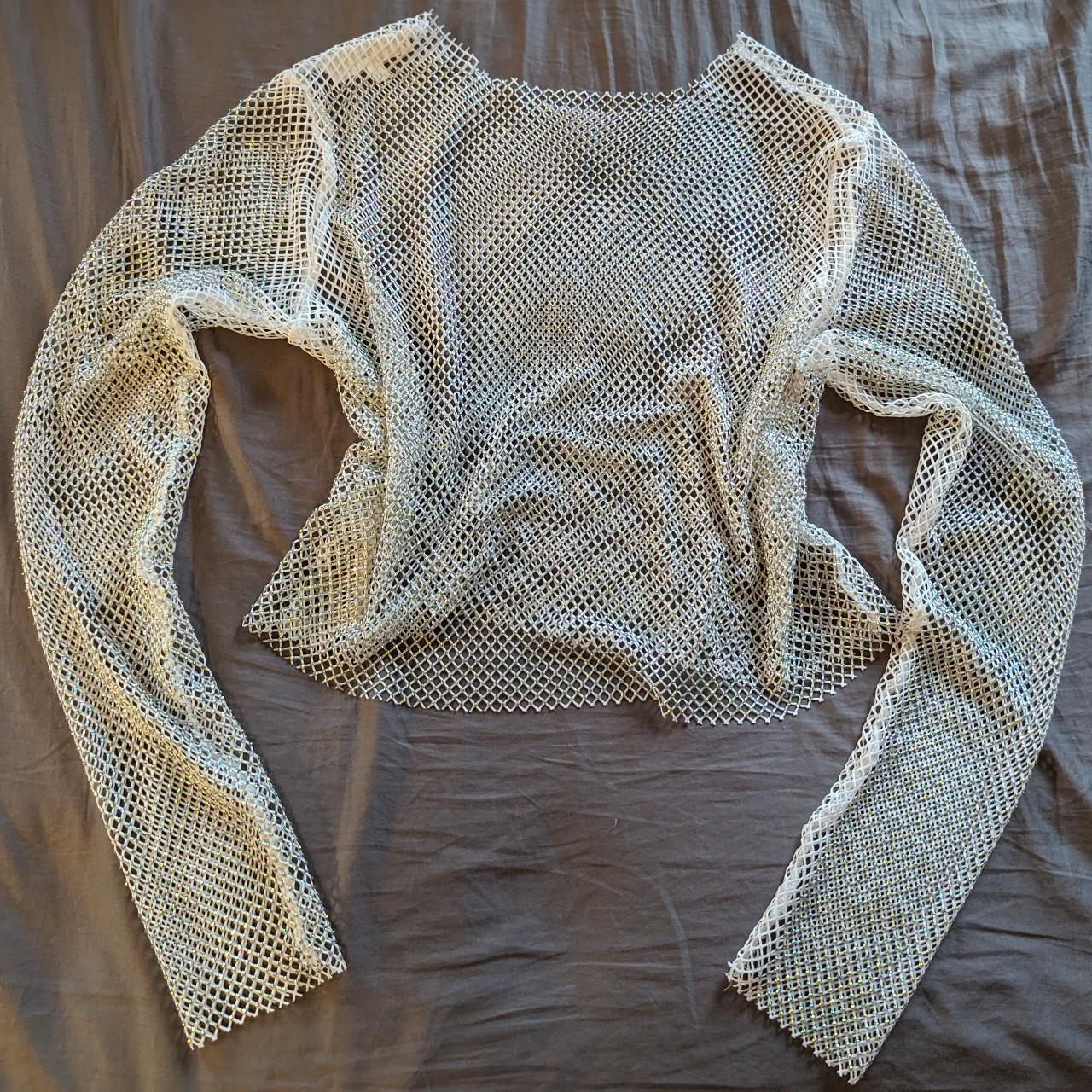 Klesis sparkle rhinestone mesh party top (model... - Depop