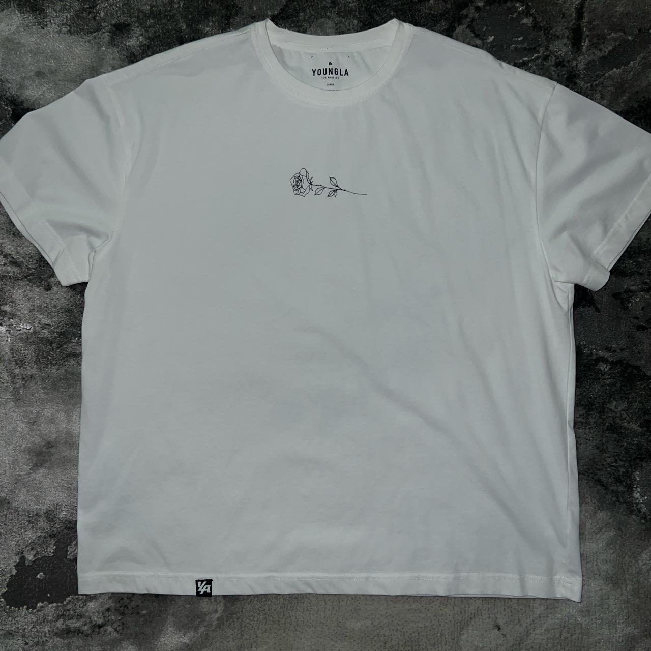 Youngla rose tee. Size large. Color white. - Depop