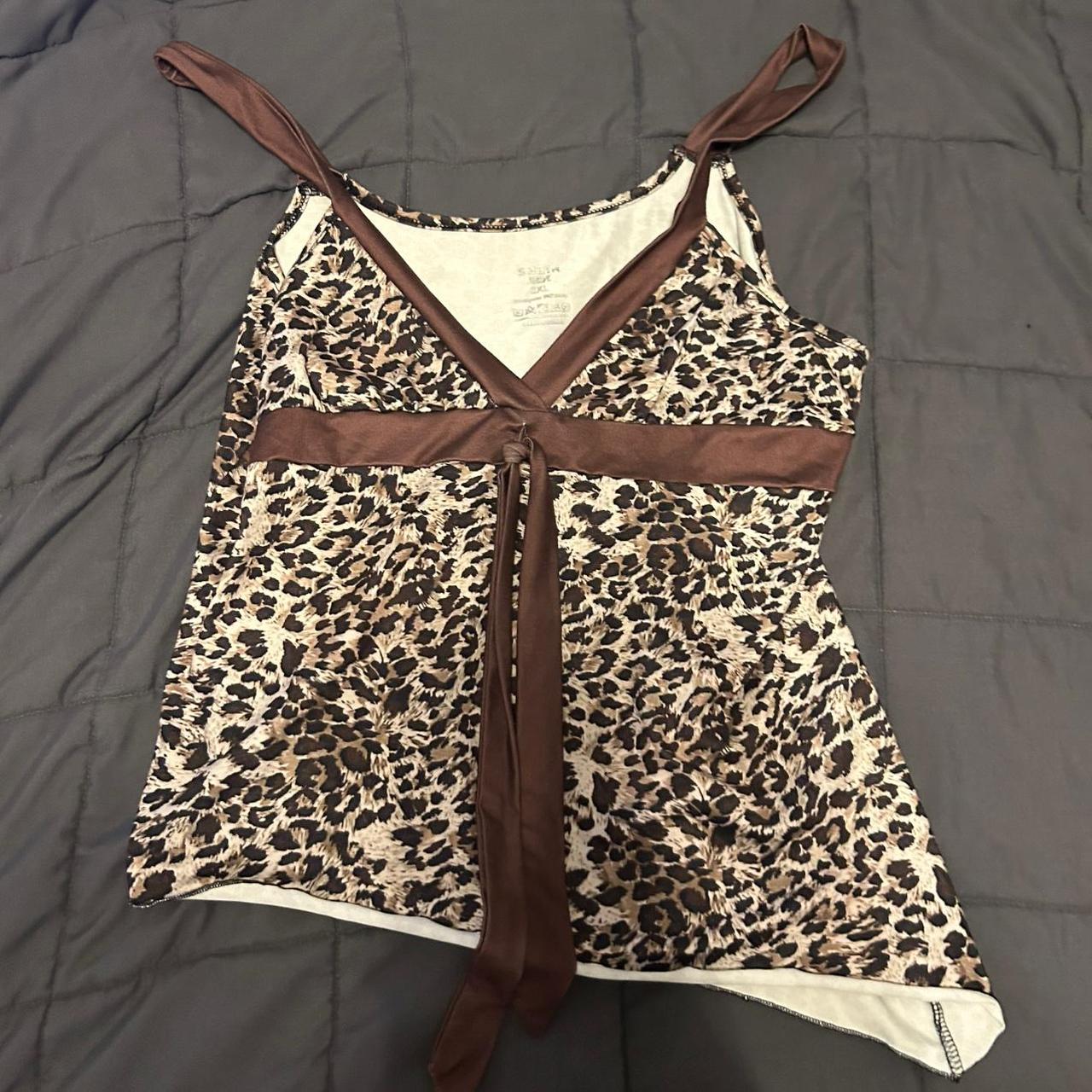 Brown and cream cheetah print cami top with tie back... | Depop