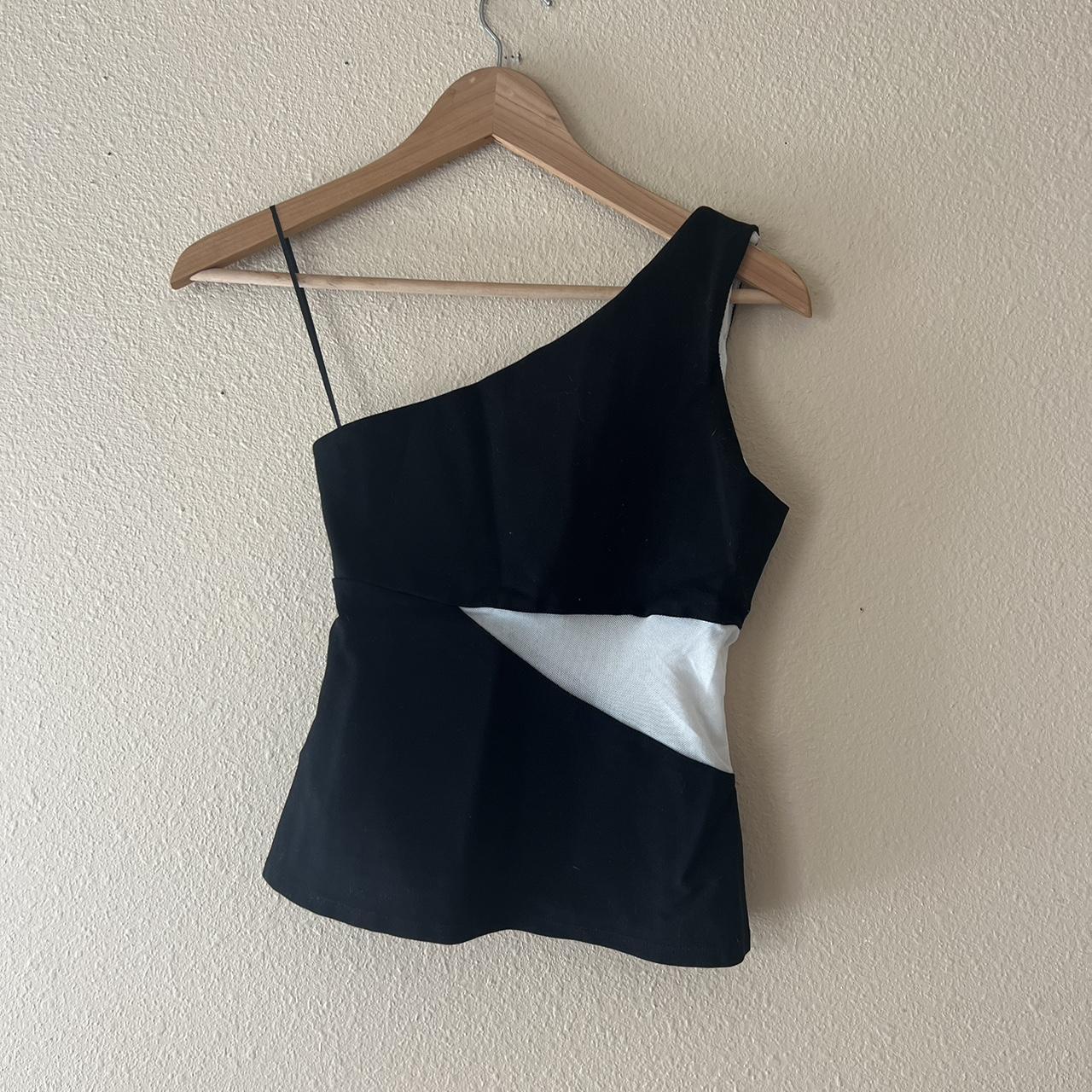 Staud one shoulder mesh top Size XS 67% rayon 29%... - Depop