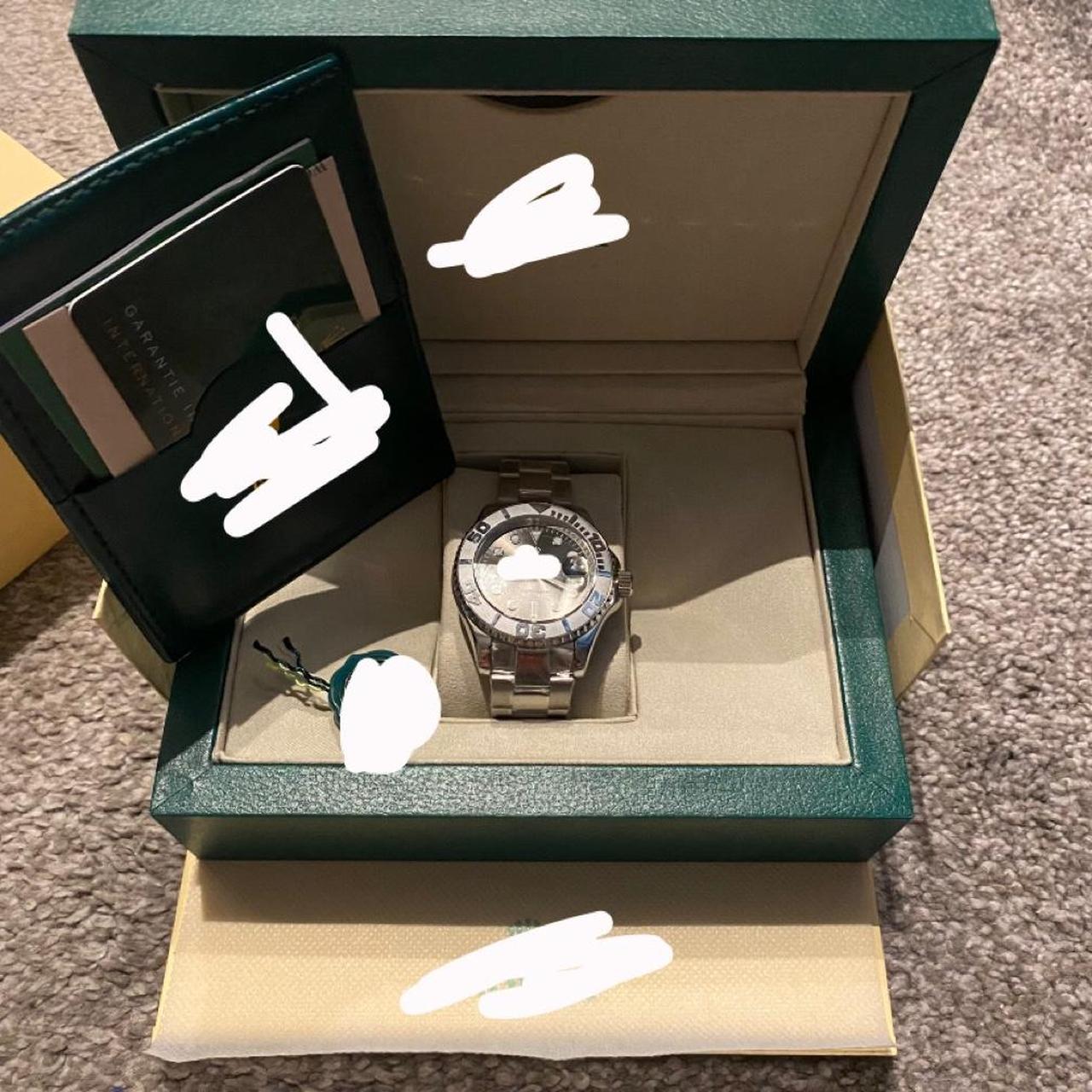 Men’s Silver And Grey With Tints Of Light Blue Watch... - Depop