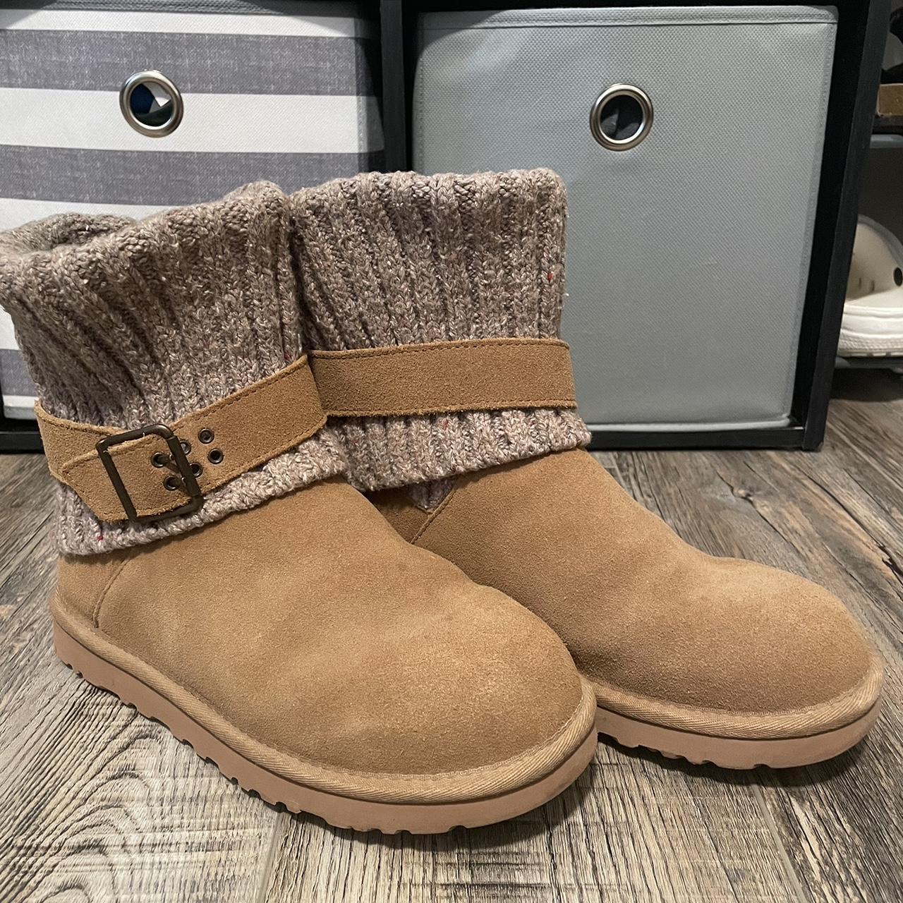 Size 7 Fold Over Cambridge Knit Chestnut Ugg Boots... - Depop