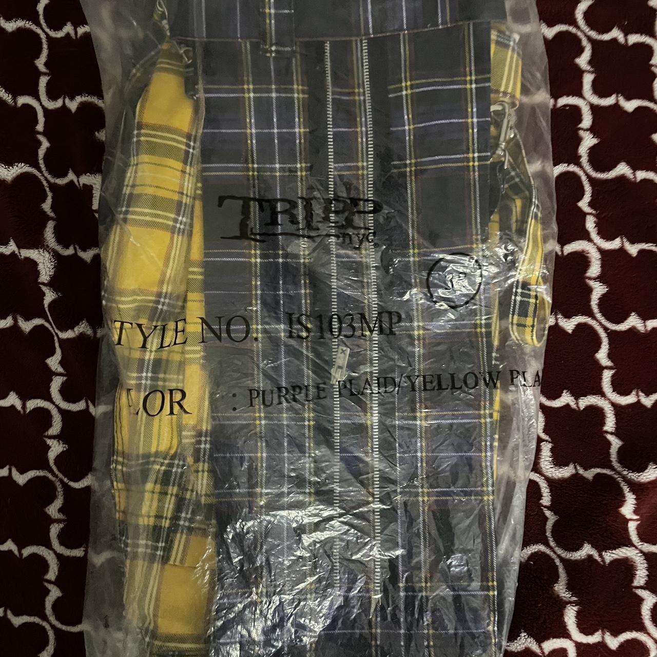 Size 38 Tripp split leg bondage pant Purple/Yellow... - Depop